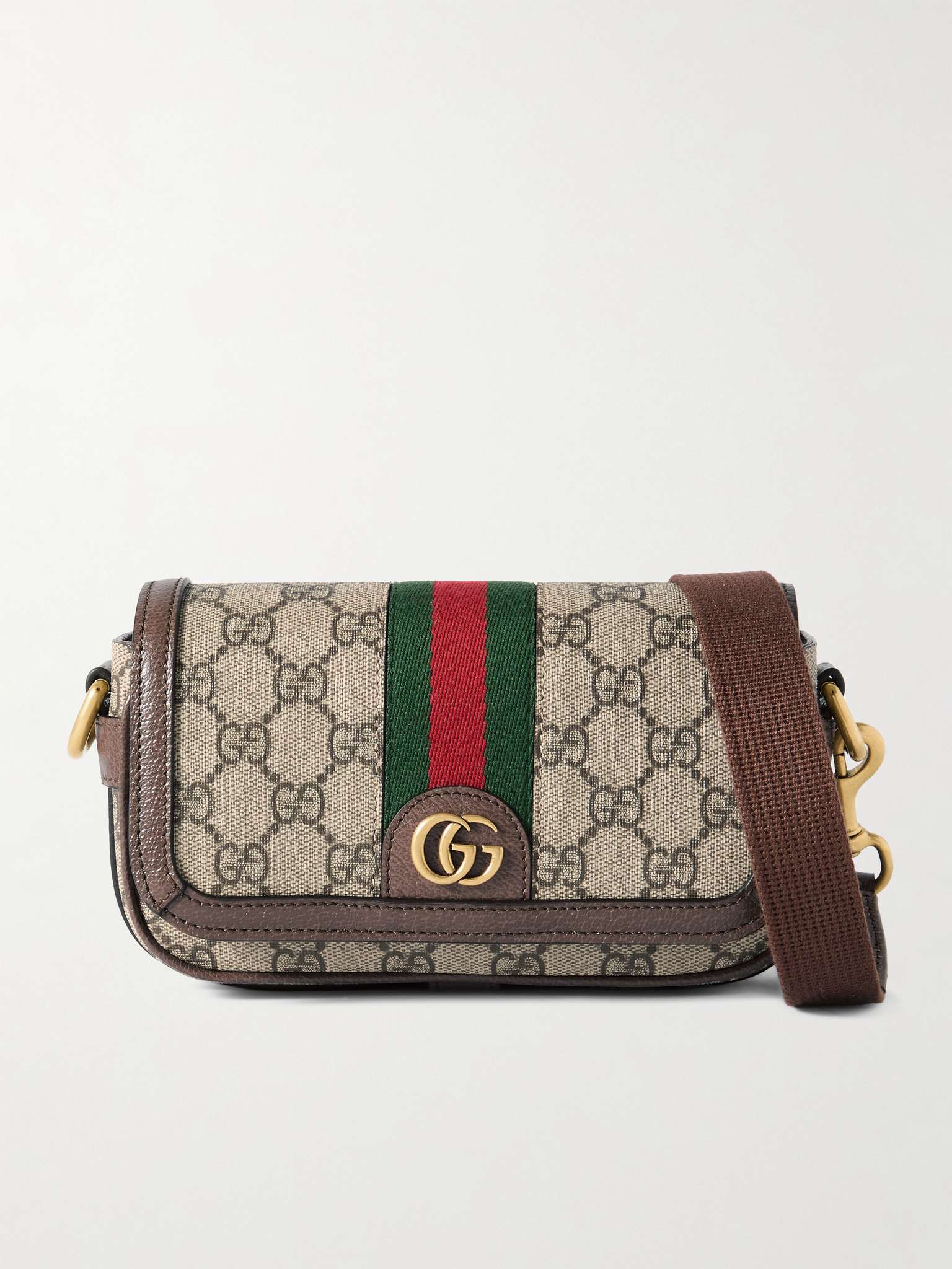 GUCCI Ophidia Mini Leather-Trimmed Monogrammed Coated-Canvas Messenger ...