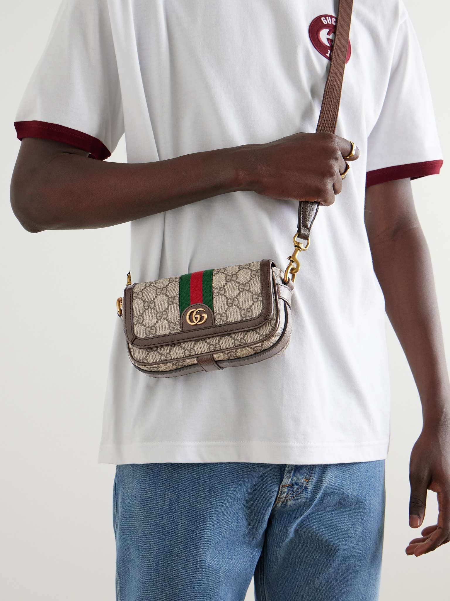 GUCCI Ophidia Mini Leather-Trimmed Monogrammed Coated-Canvas Messenger ...