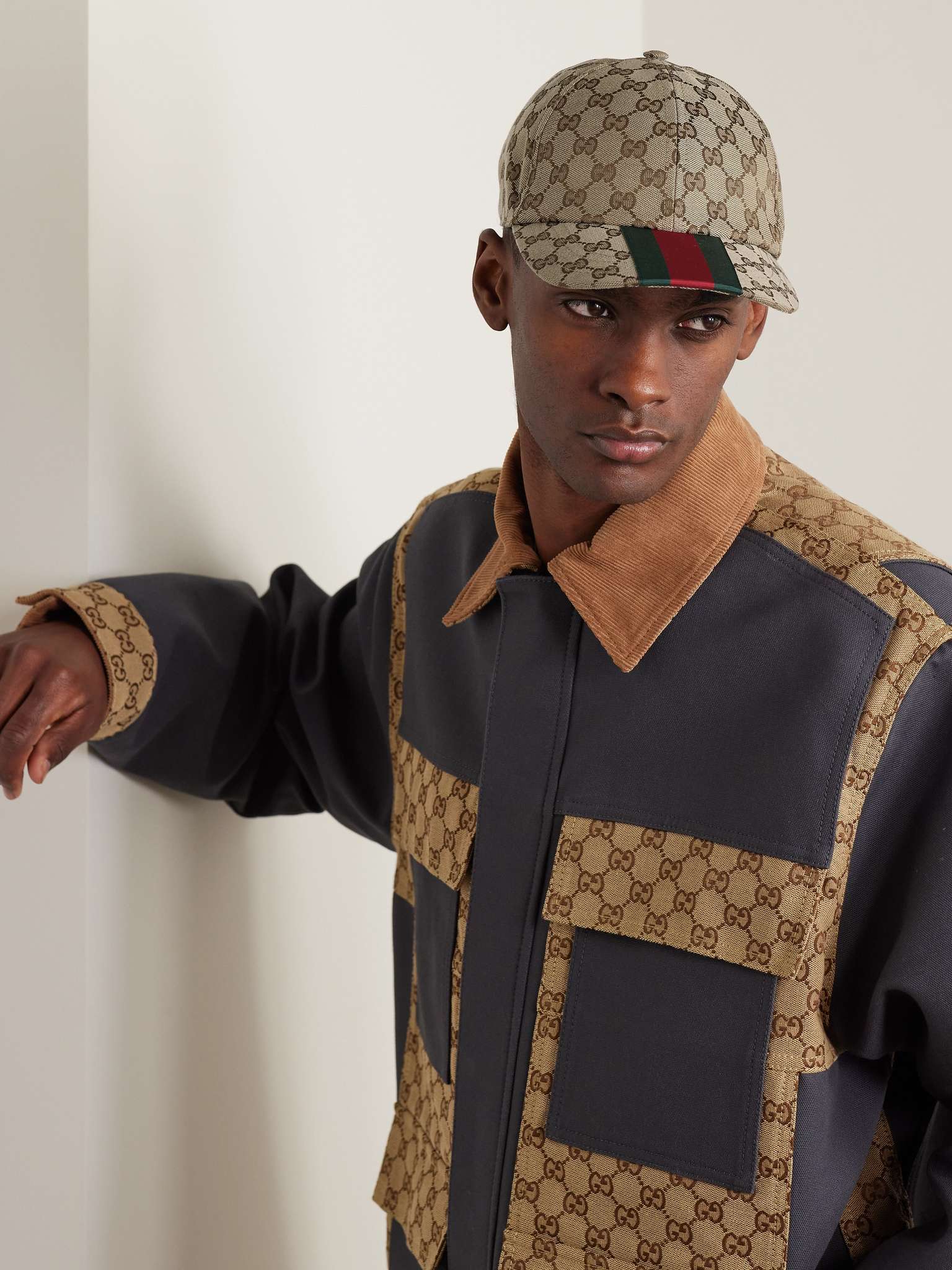 GUCCI Webbing-Trimmed Monogrammed Canvas Baseball Cap for Men | MR PORTER