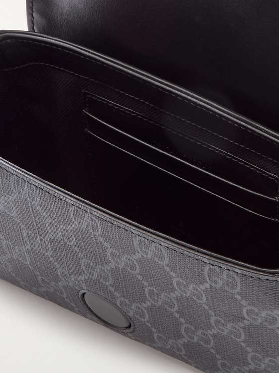 GUCCI Ophidia Mini Leather-Trimmed Monogrammed Coated-Canvas Messenger ...