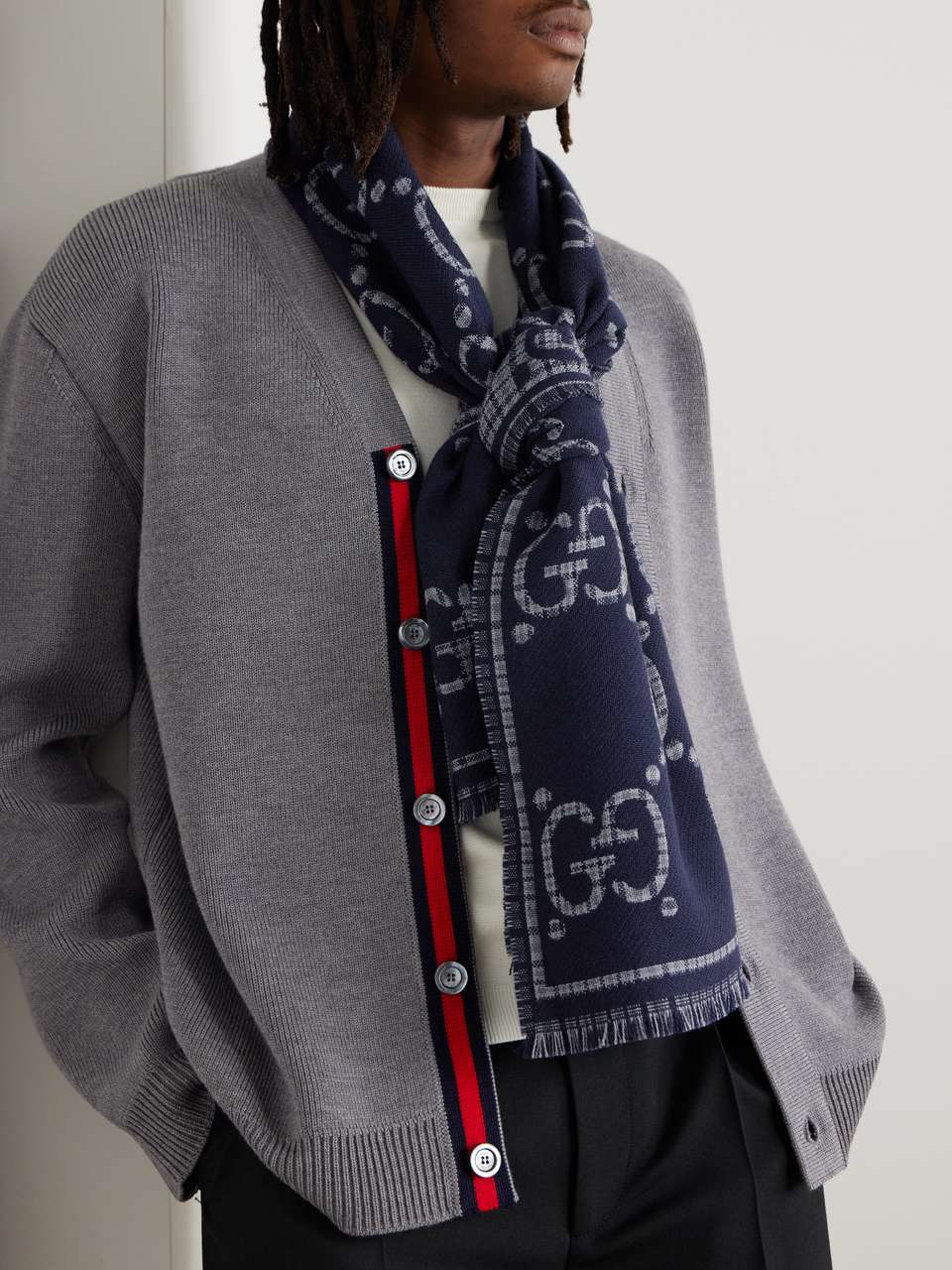 GUCCI Logo-Jacquard Wool Scarf for Men | MR PORTER