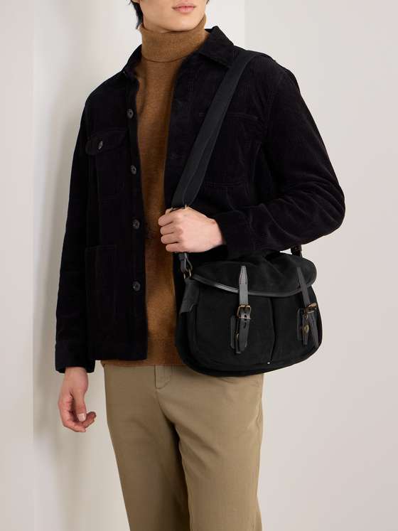 BLEU DE CHAUFFE Musettes Leather-Trimmed Suede Messenger Bag for Men ...