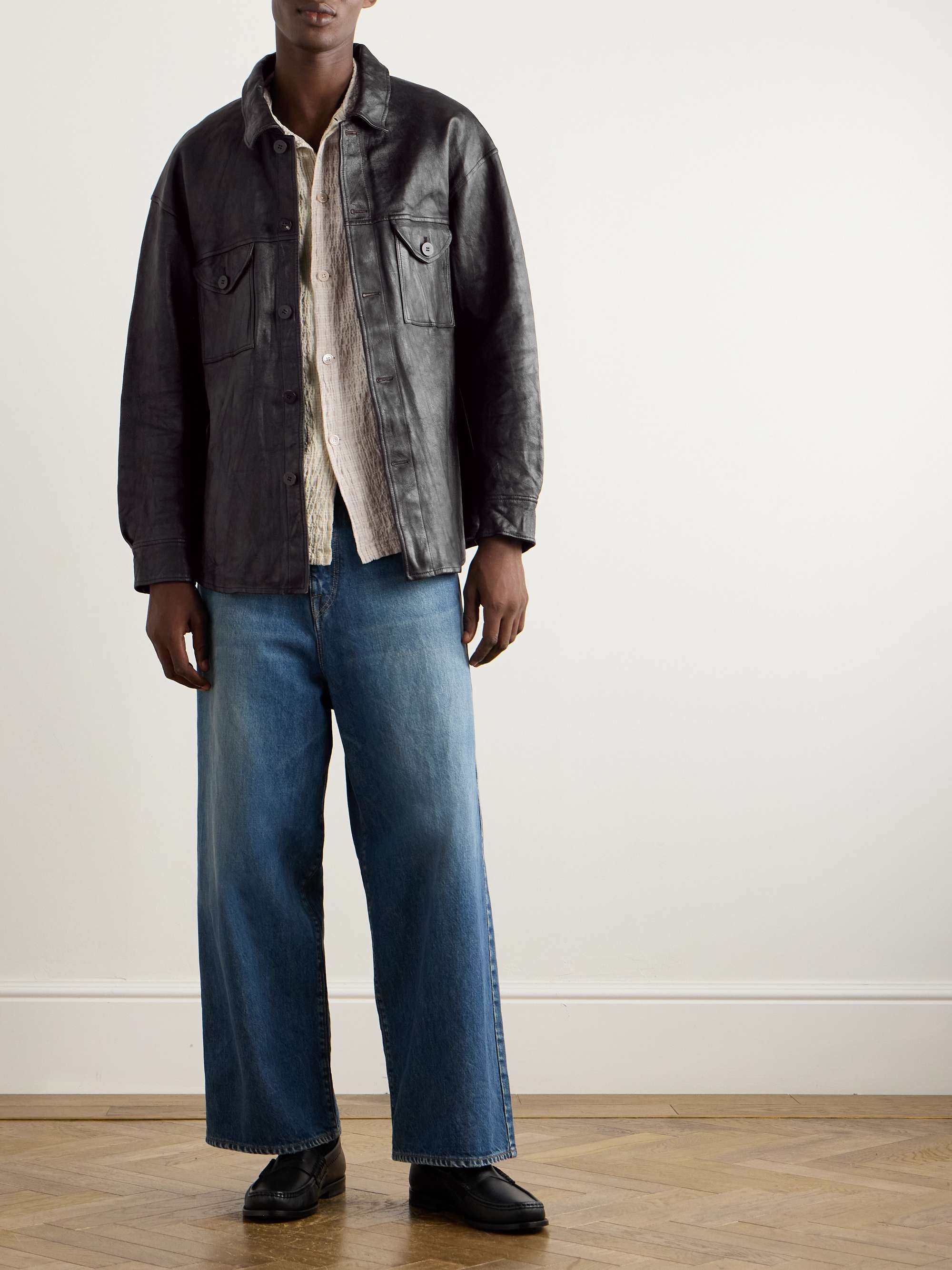 VISVIM Distressed Leather Shirt Jacket for Men | MR PORTER