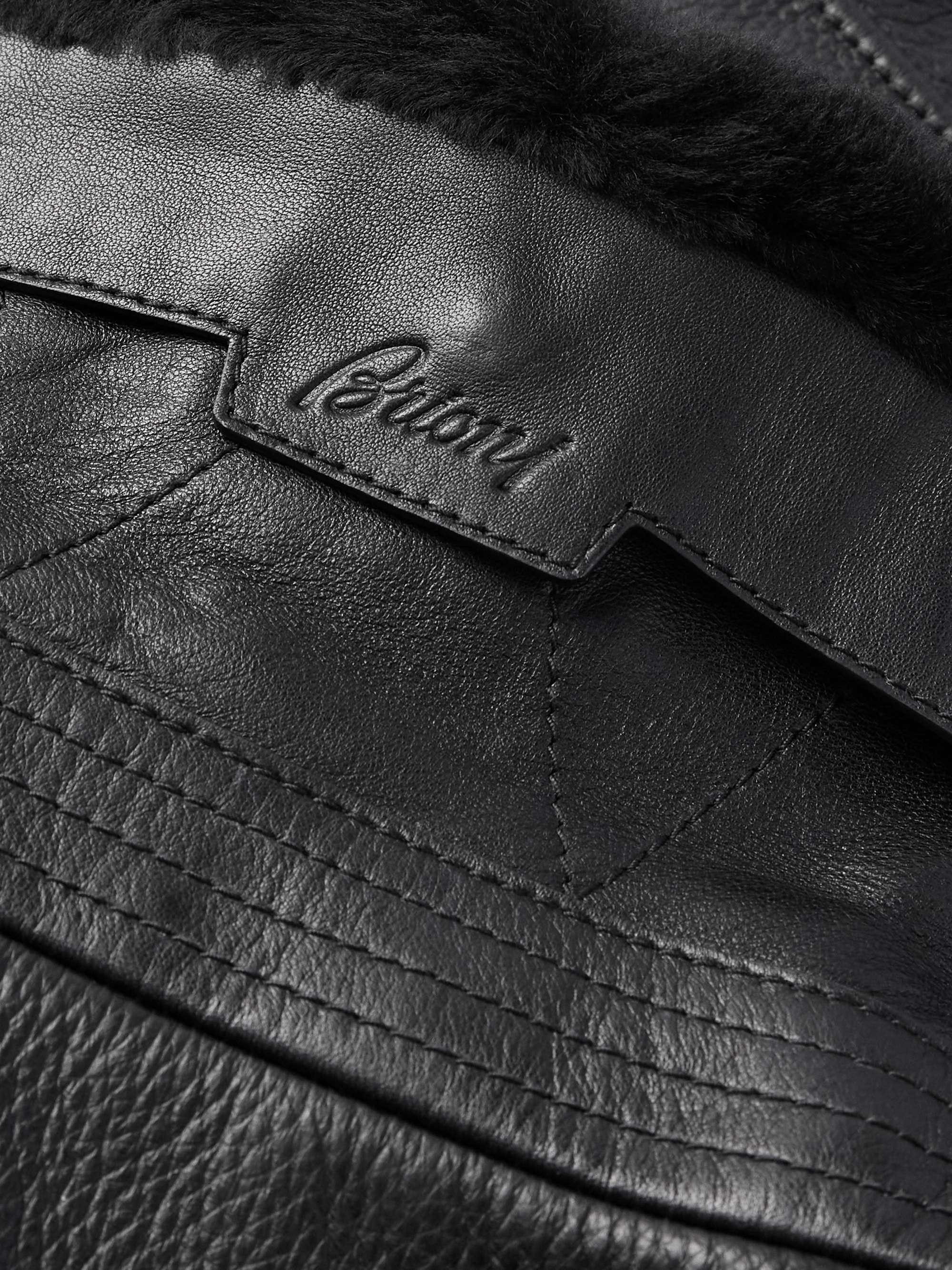BRIONI Shearling-Trimmed Full-Grain Leather Aviator Jacket for Men | MR ...