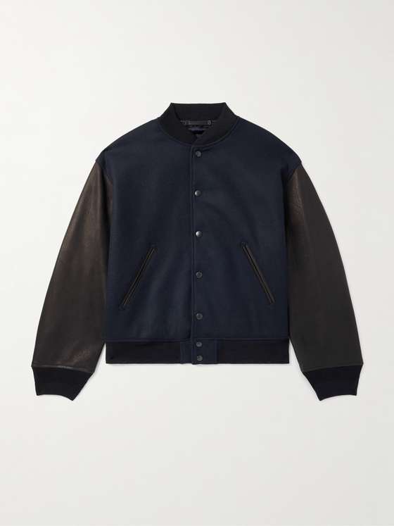KAPTAIN SUNSHINE Award Full-Grain Leather and Wool-Twill Bomber Jacket ...