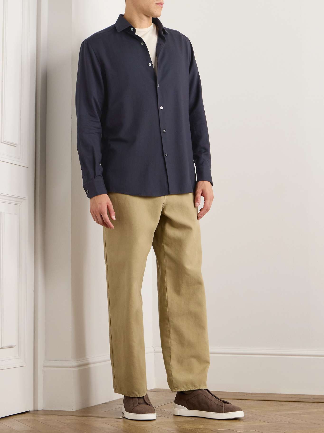 ZEGNA Cutaway-Collar Cotton and Cashmere-Blend Twill Shirt for Men | MR ...