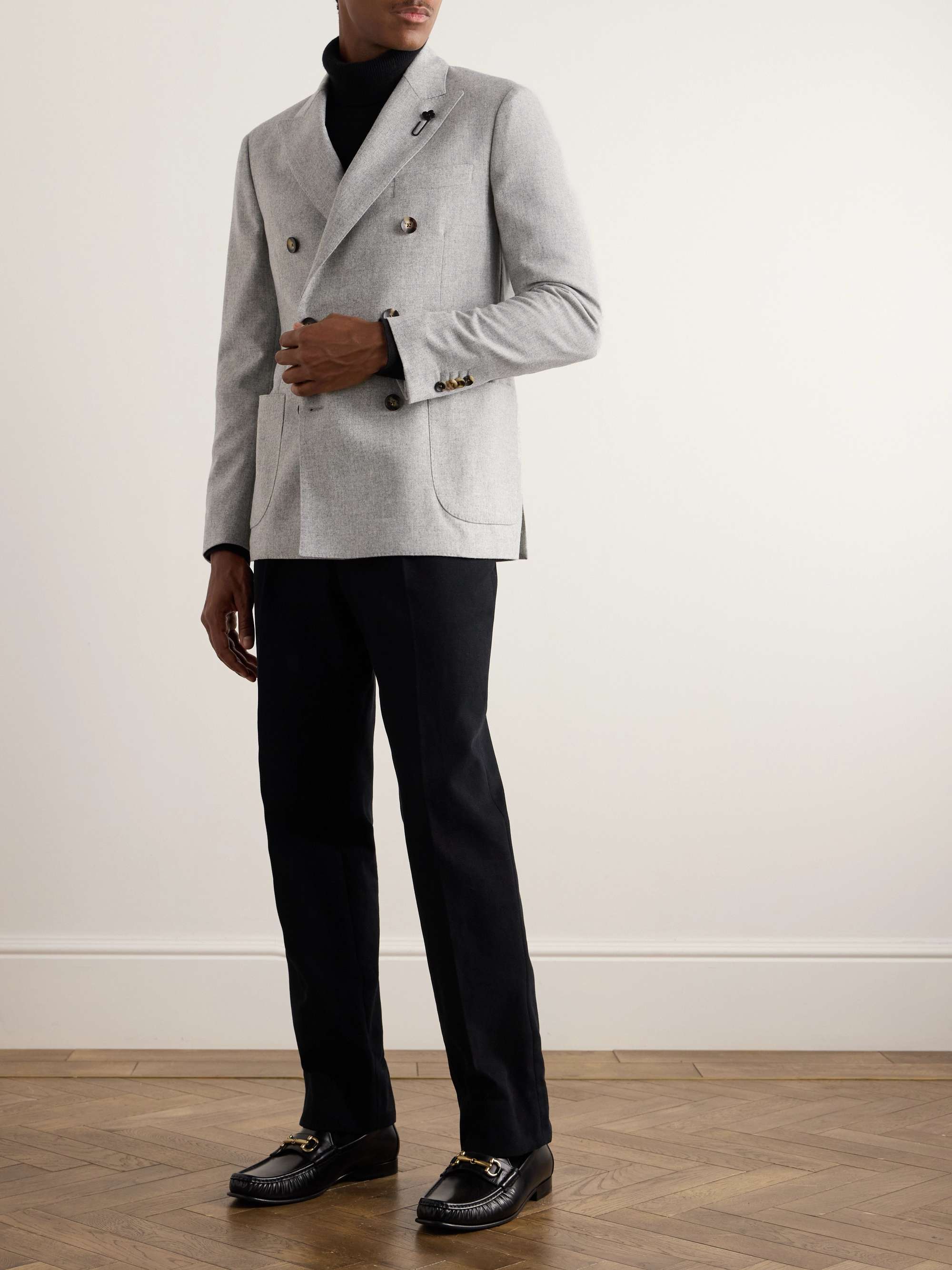 LARDINI Double-Breasted Wool and Cashmere-Blend Flannel Blazer for Men | MR PORTER