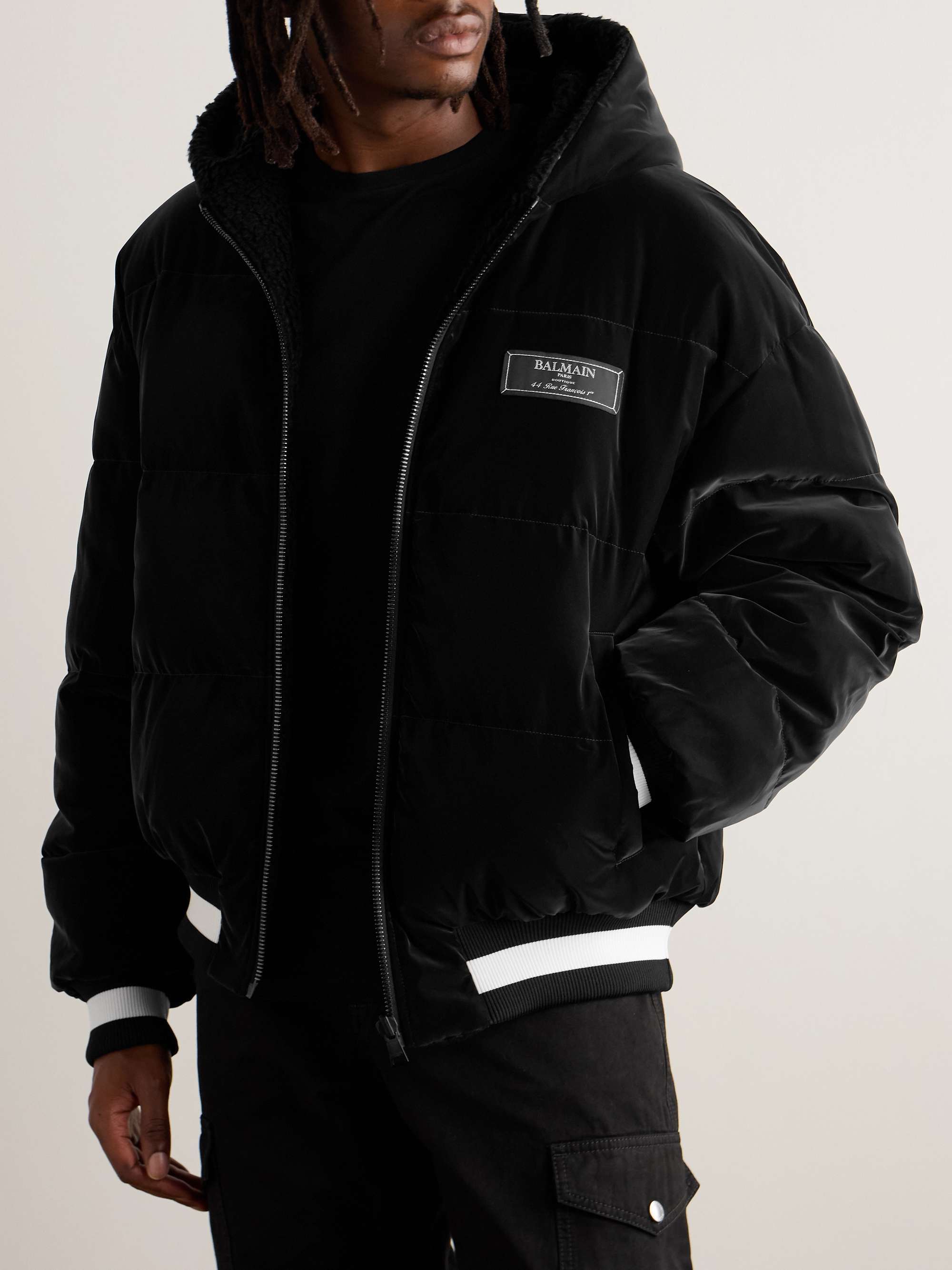 BALMAIN Reversible Padded Faux Shearling and Shell Hooded Jacket for ...