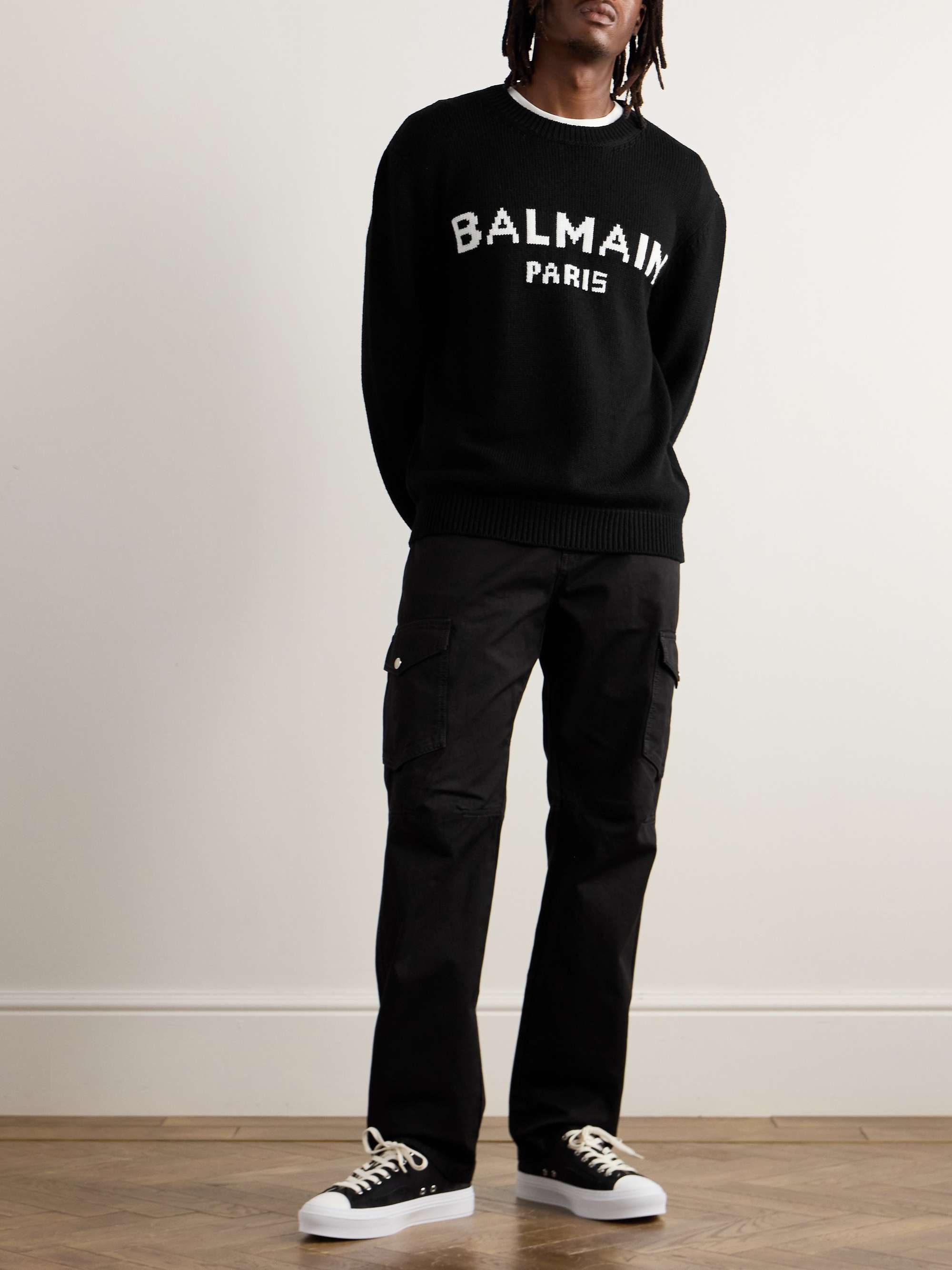 BALMAIN Logo-Intarsia Wool-Blend Sweater for Men | MR PORTER