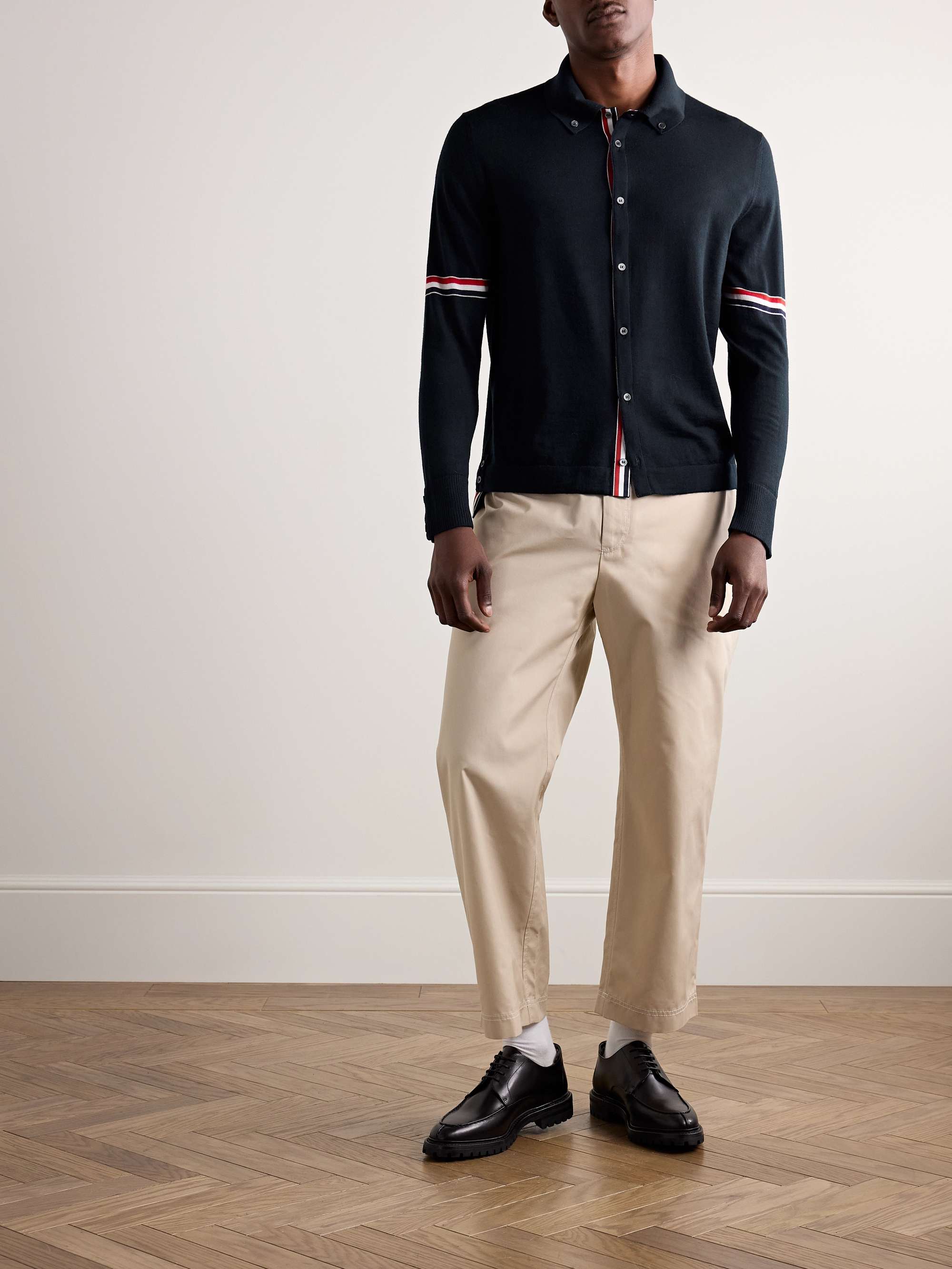 THOM BROWNE Slim-Fit Button-Down Collar Grosgrain-Trimmed Virgin Wool ...