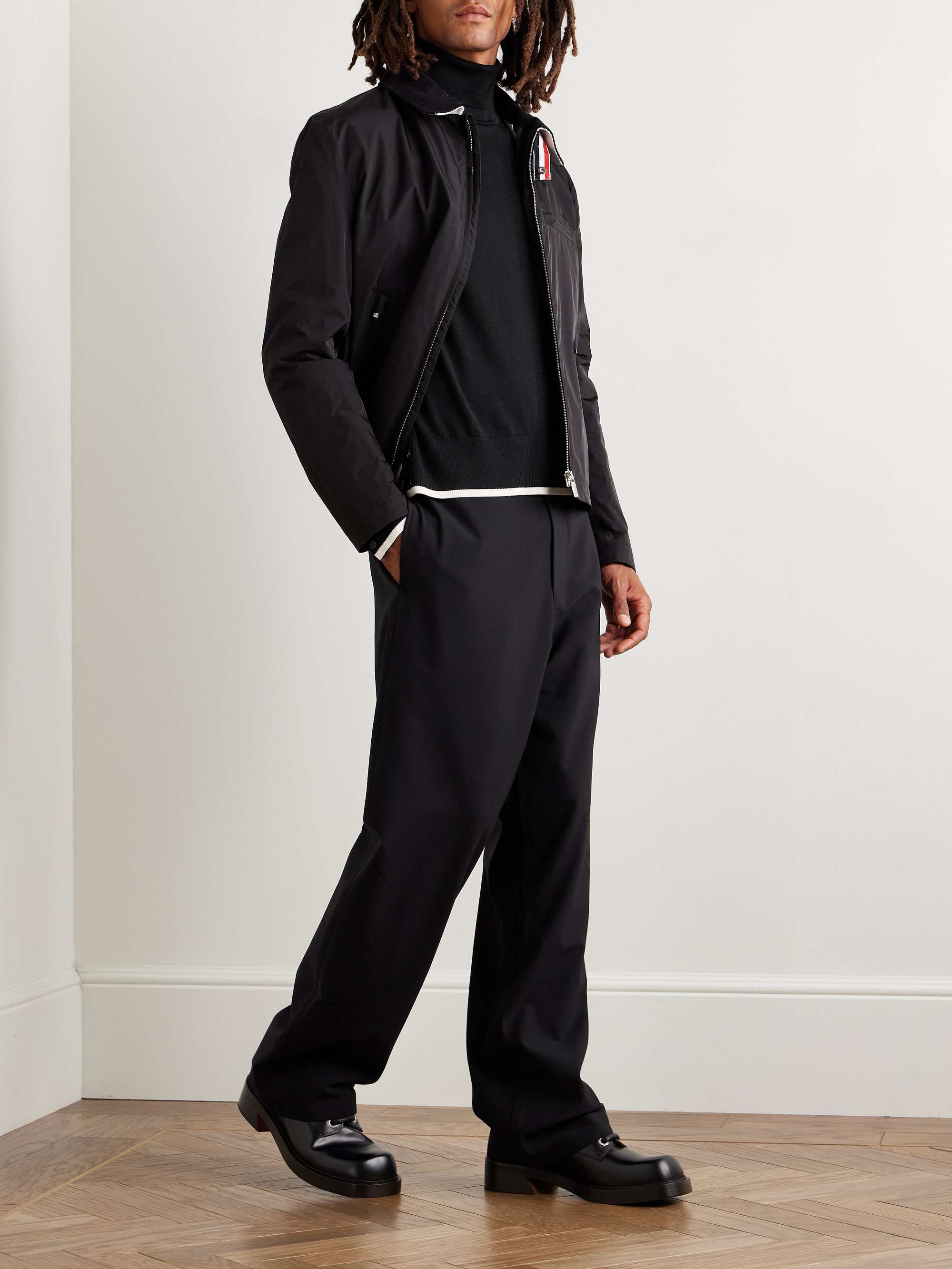 블랙 스트라이프 버진 울 롤넥 스웨터 | THOM BROWNE | MR PORTER