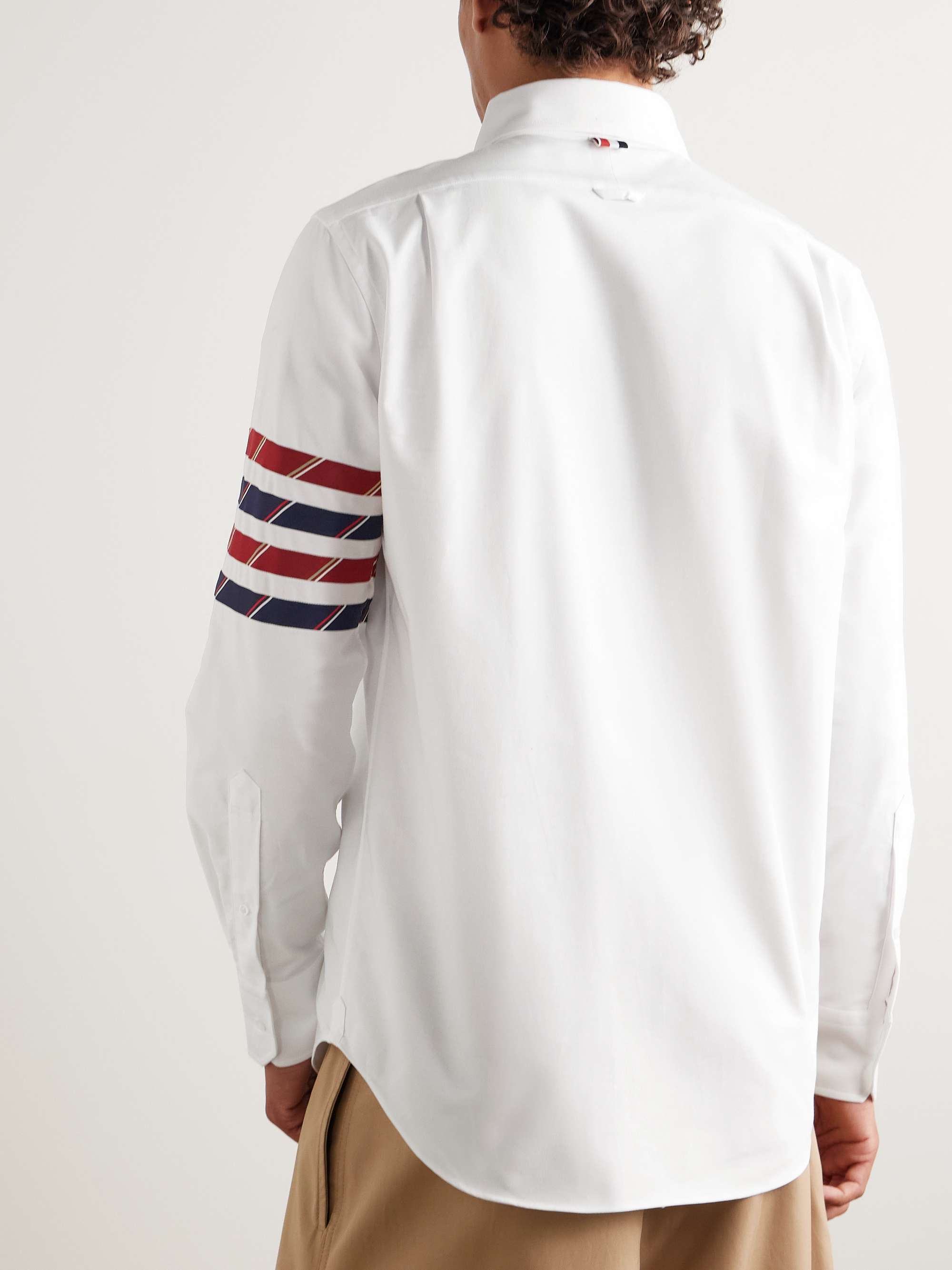 THOM BROWNE Button-Down Collar Grosgrain-Trimmed Cotton Oxford Shirt ...