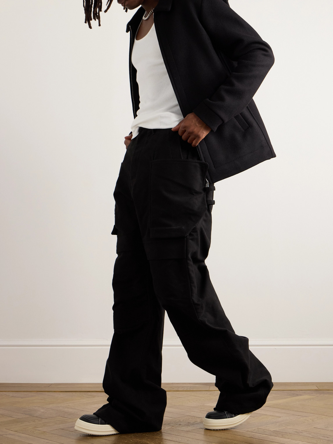 Rick Owens - Stefan Wide-Leg Brushed Cotton-Twill Cargo Trousers ...