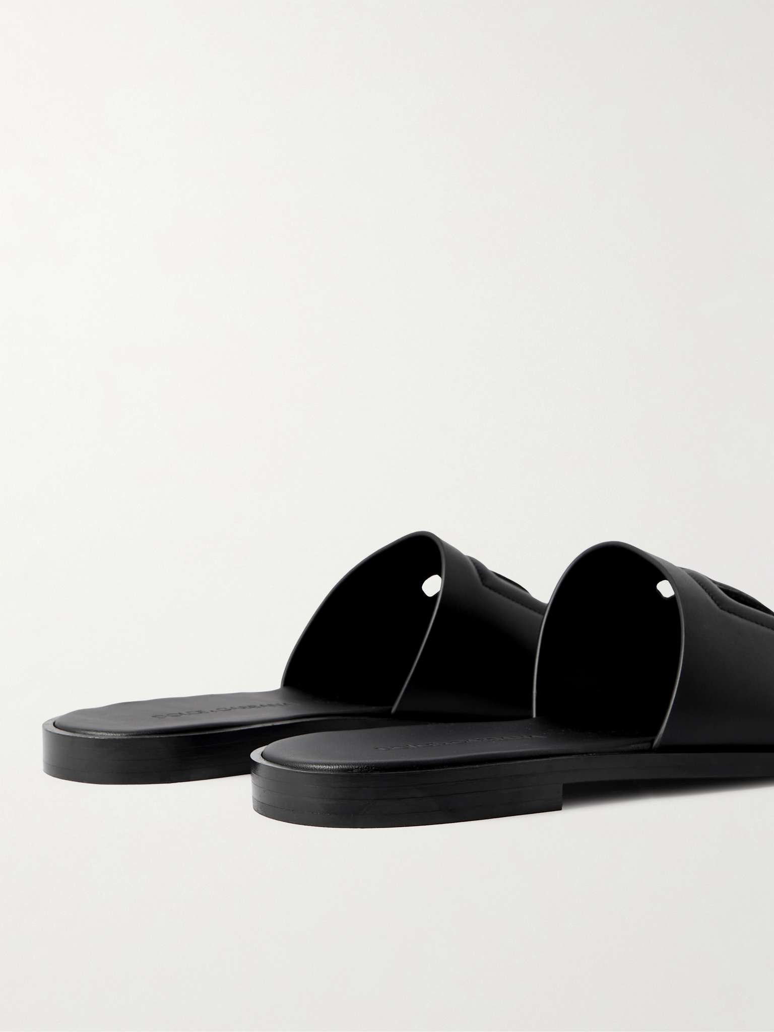 Black Logo-Embossed Cutout Leather Slides | DOLCE&GABBANA | MR PORTER