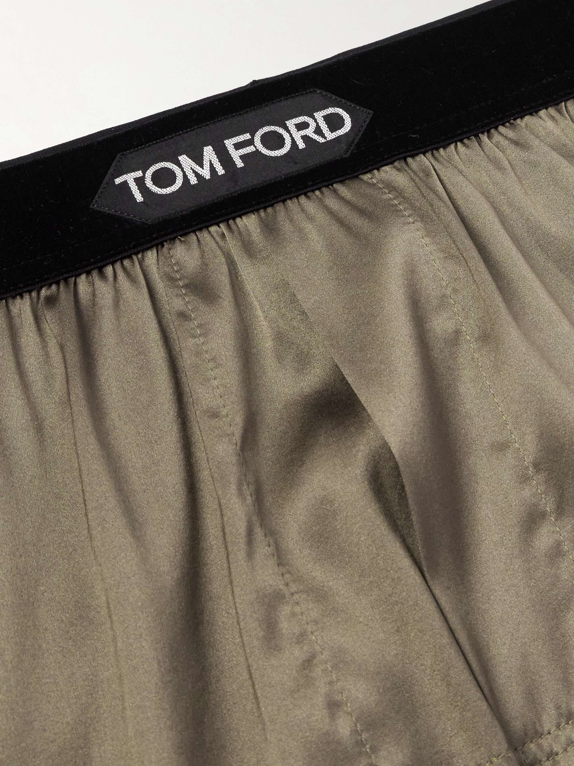 TOM FORD Velvet-Trimmed Stretch-Silk Satin Boxer Shorts for Men | MR PORTER