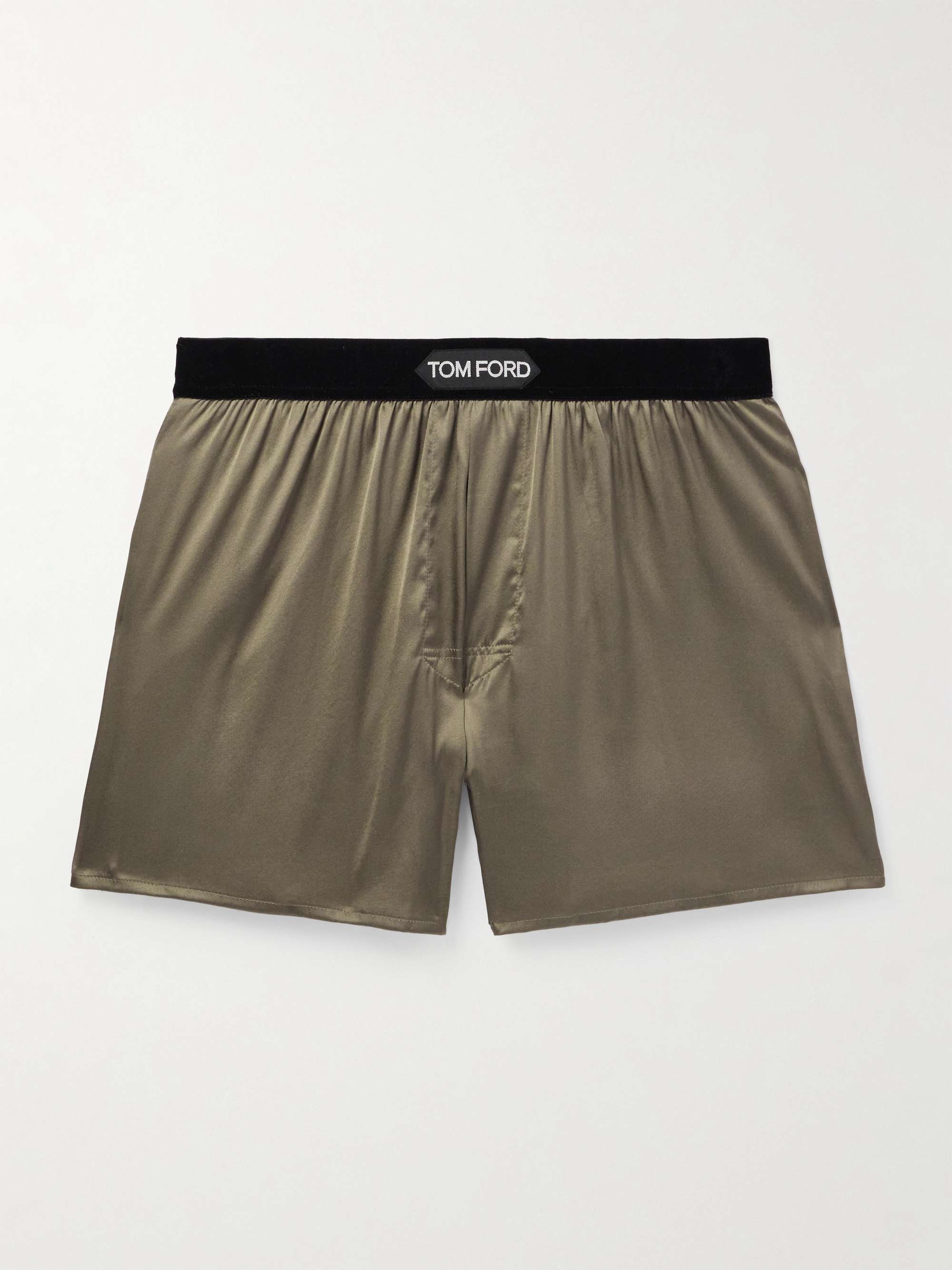TOM FORD Velvet-Trimmed Stretch-Silk Satin Boxer Shorts for Men | MR PORTER