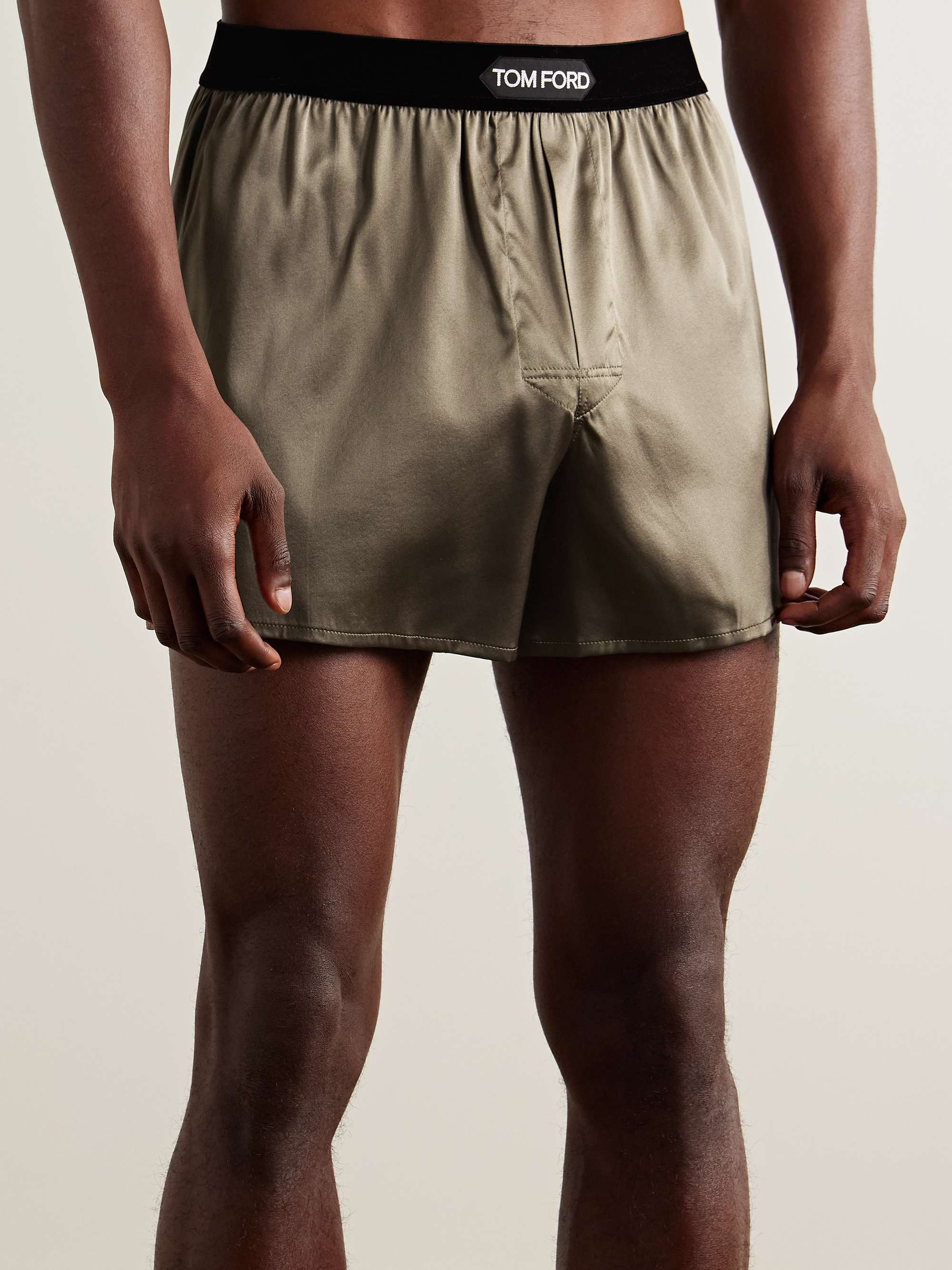 TOM FORD Velvet-Trimmed Stretch-Silk Satin Boxer Shorts for Men | MR PORTER