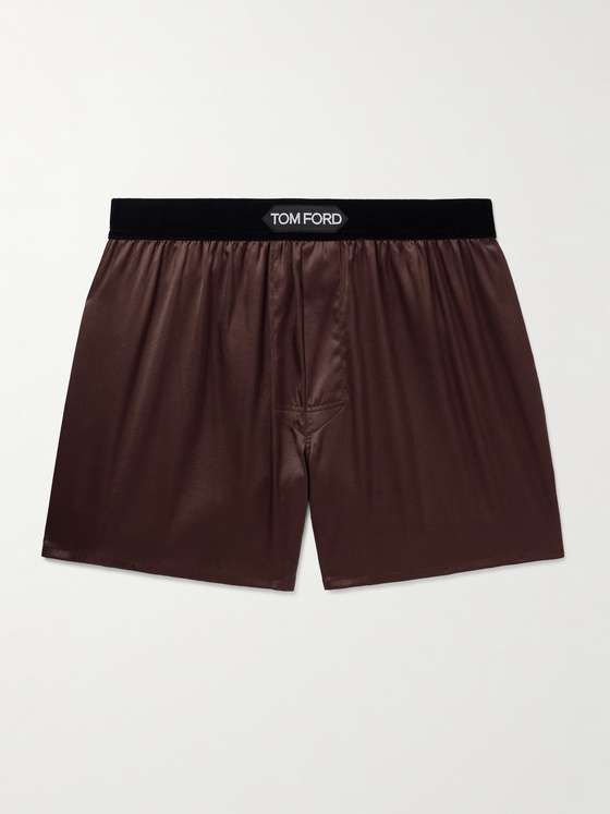 TOM FORD Velvet-Trimmed Stretch-Silk Satin Boxer Shorts for Men | MR PORTER