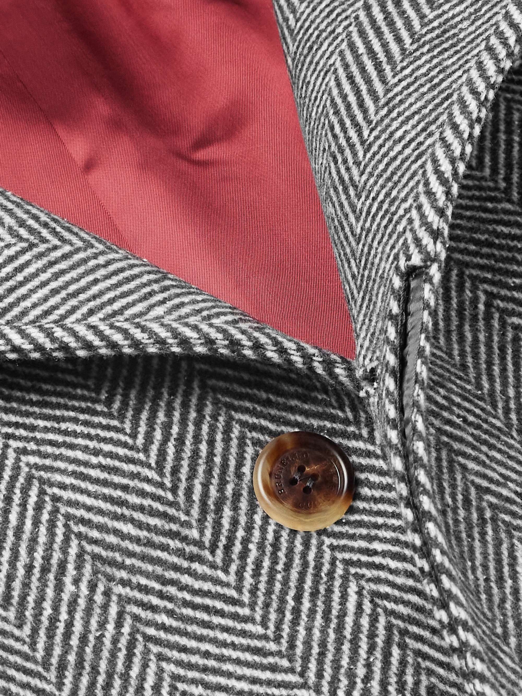 BRUNELLO CUCINELLI Herringbone Wool, Silk and Cashmere-Blend Coat for Men | MR PORTER