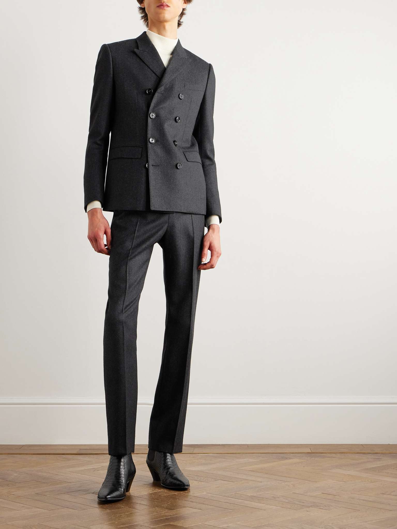 CELINE HOMME Slim-Fit Double-Breasted Pinstriped Brushed Wool-Twill ...