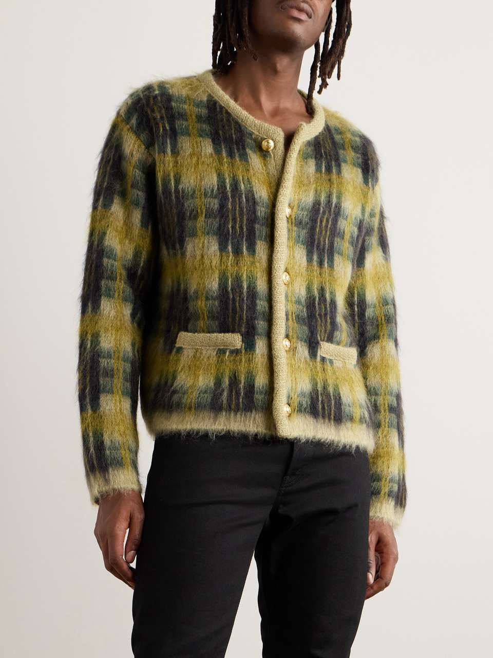 CELINE Checked Brushed Jacquard-Knit Cardigan for Men | MR PORTER