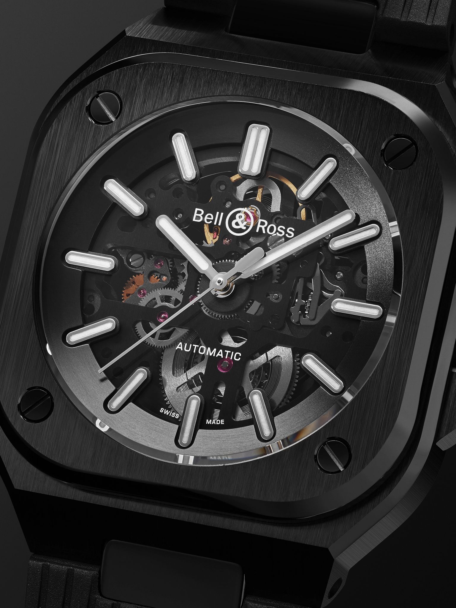 BELL & ROSS BR 05 Skeleton Automatic 41mm Black Ceramic and Rubber ...