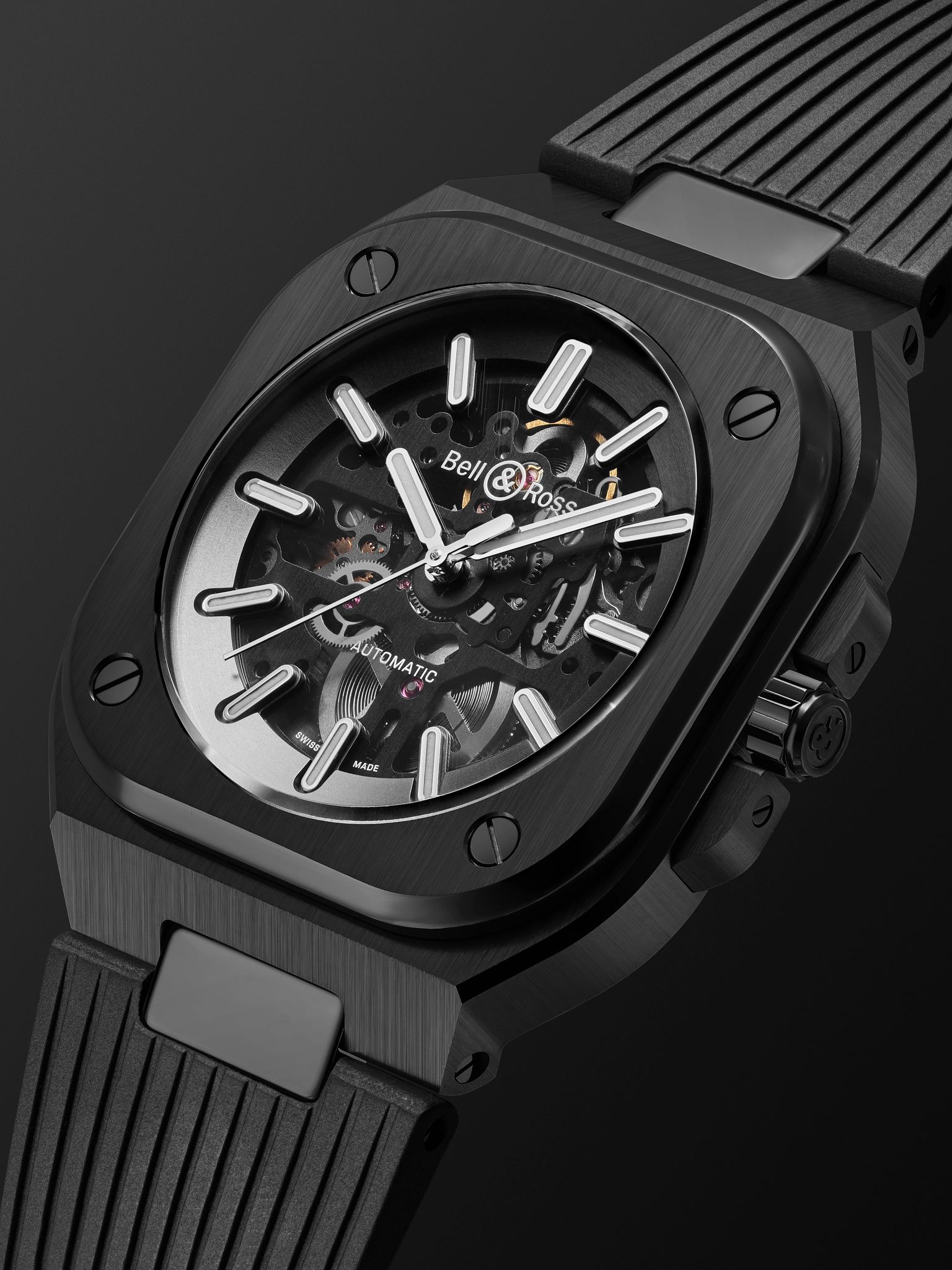 BELL & ROSS BR 05 Skeleton Automatic 41mm Black Ceramic and Rubber ...