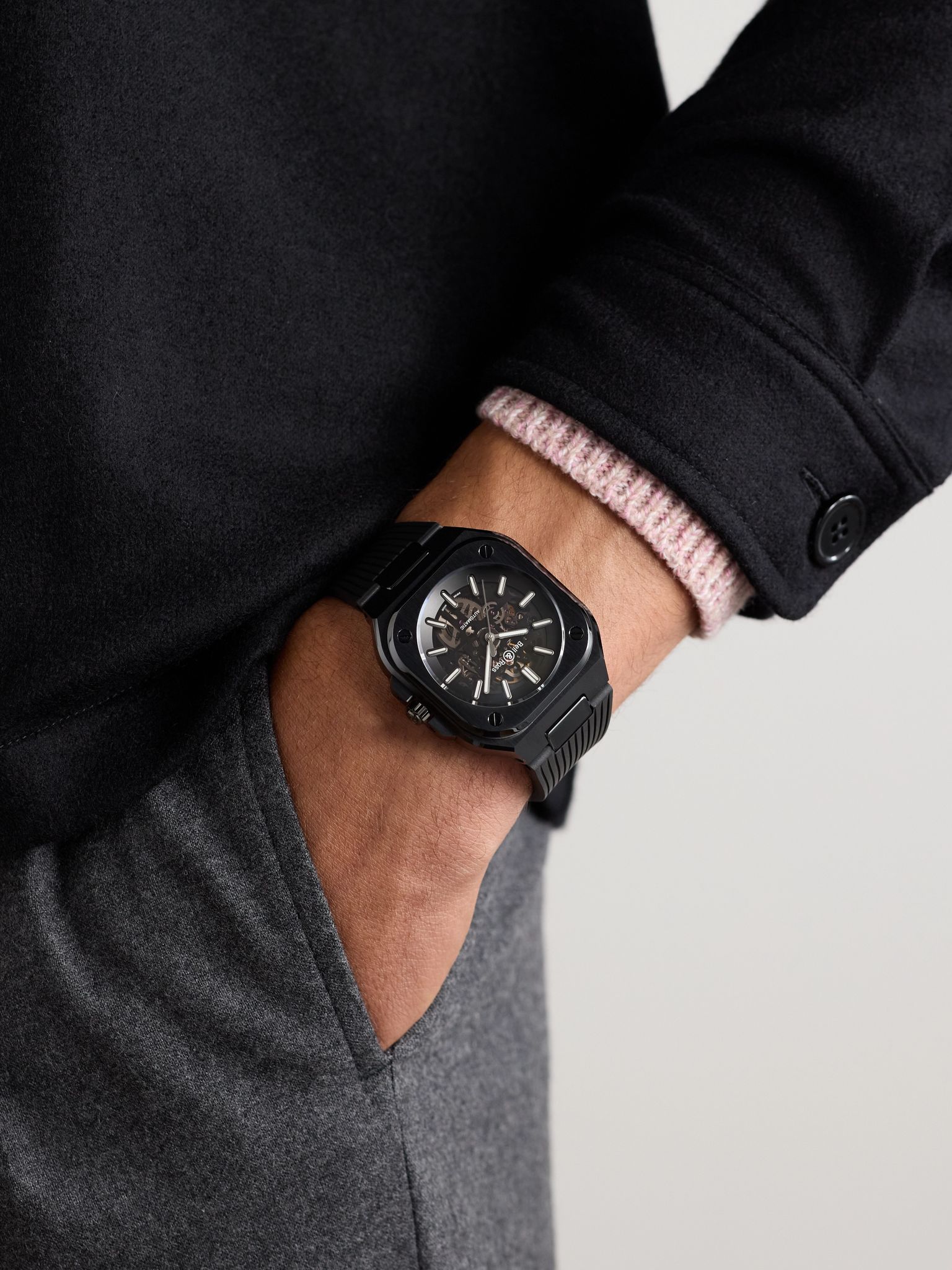 BELL & ROSS BR 05 Skeleton Automatic 41mm Black Ceramic and Rubber ...