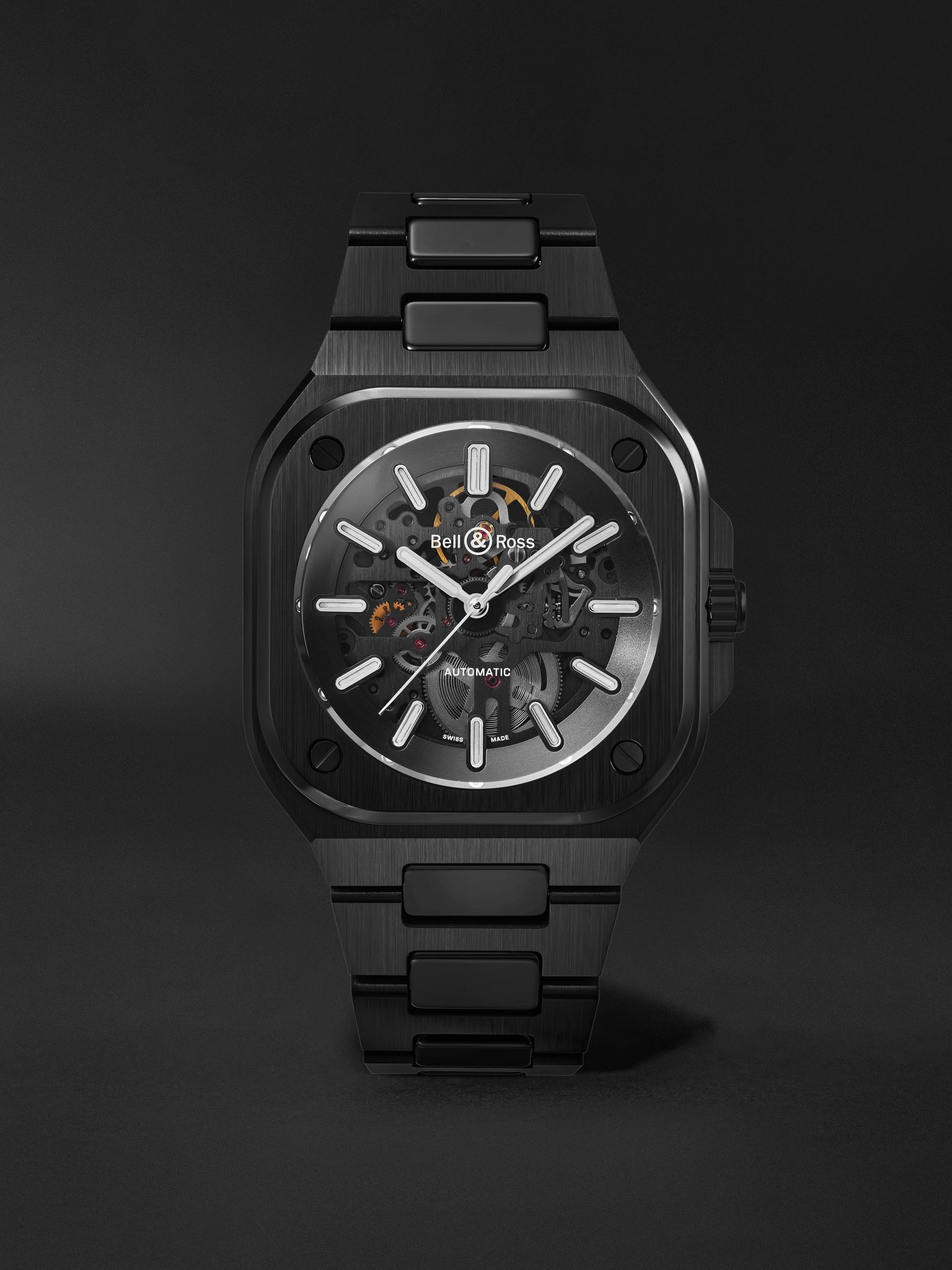 BELL & ROSS BR 05 Skeleton Automatic 41mm Black Ceramic and Steel Watch ...