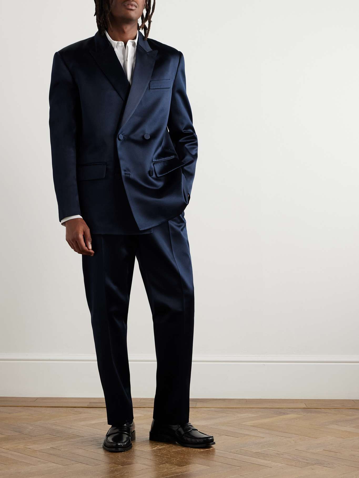 VALENTINO GARAVANI Double-Breasted Silk-Satin Suit Jacket for Men | MR ...