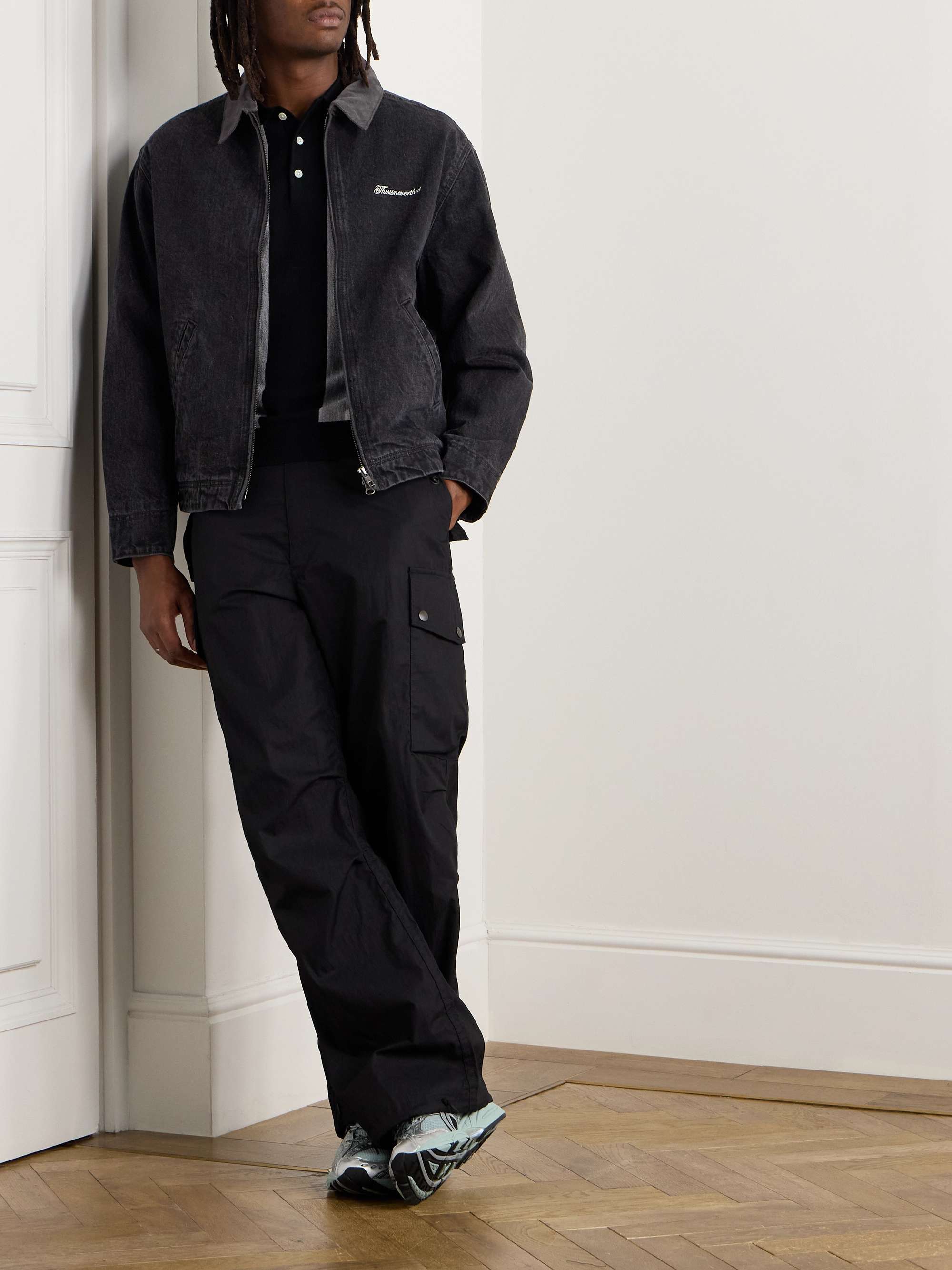 THISISNEVERTHAT Logo-Embroidered Corduroy-Trimmed Garment-Washed Denim ...