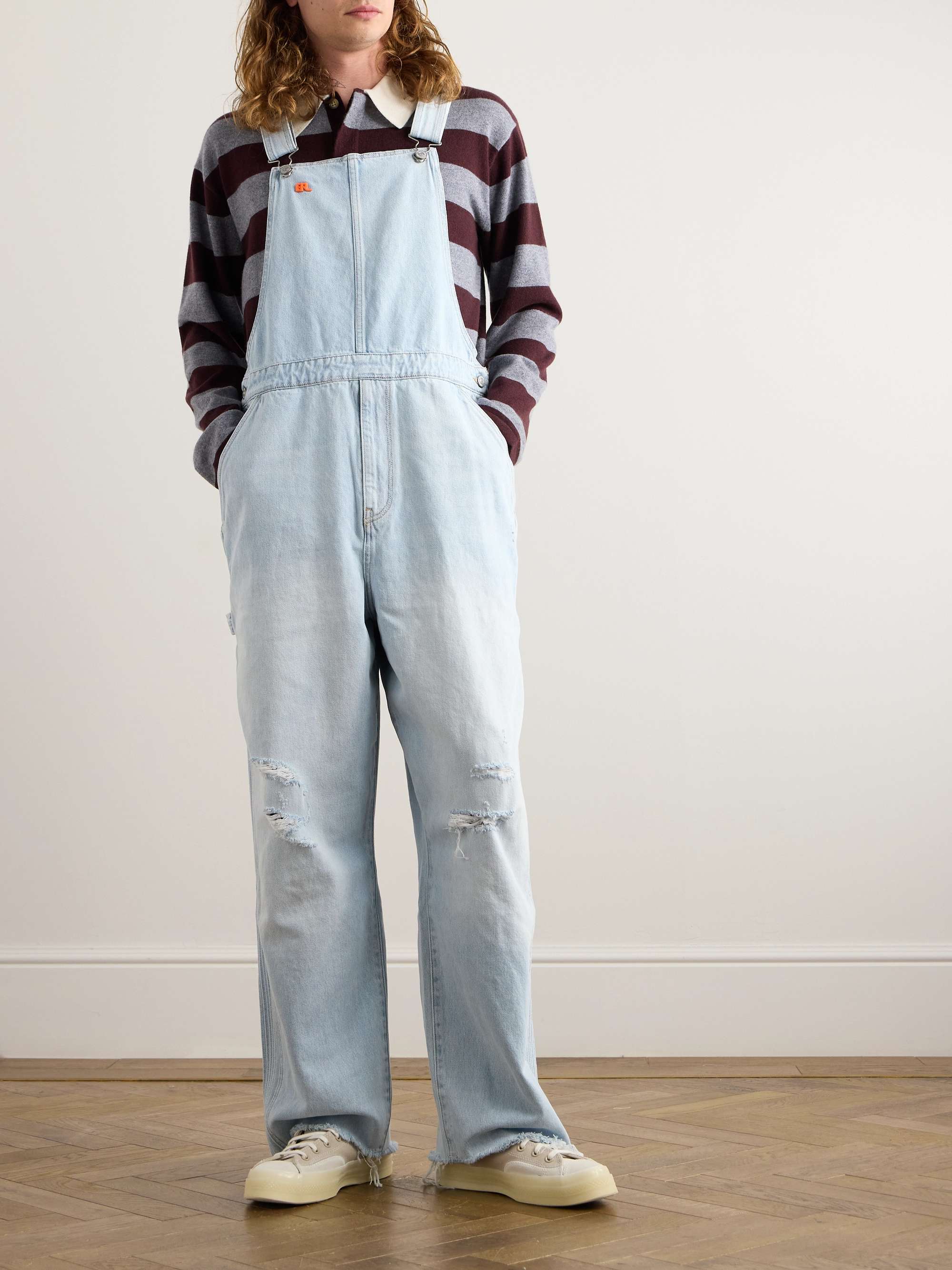 ERL + Levi's Wide-Leg Logo-Embroidered Distressed Denim Overalls for ...