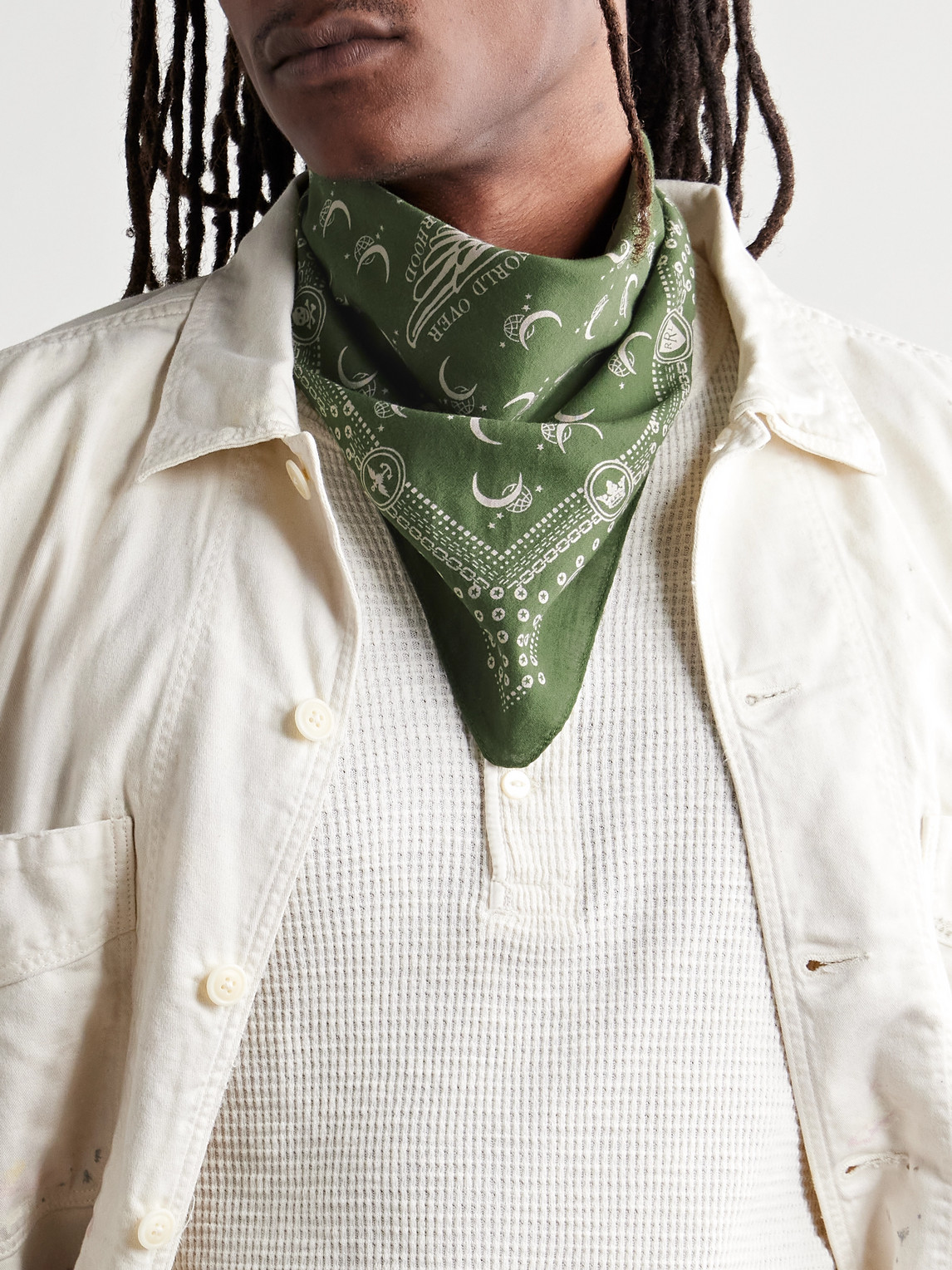 Rrl Flight Logo-print Cotton-voile Bandana In Green | ModeSens