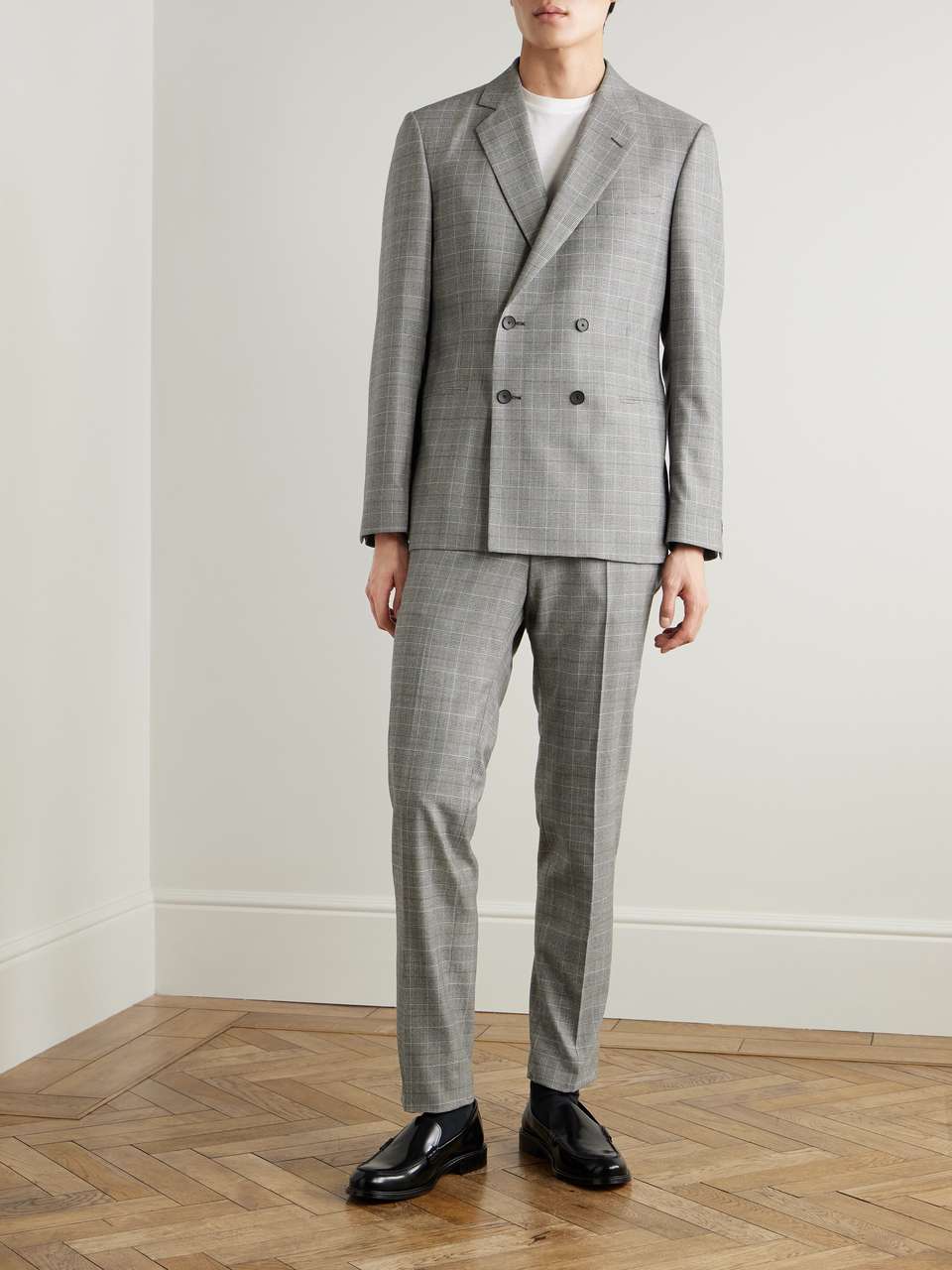 MR P. Slim-Fit Double-Breasted Prince of Wales Checked Wool-Flannel ...