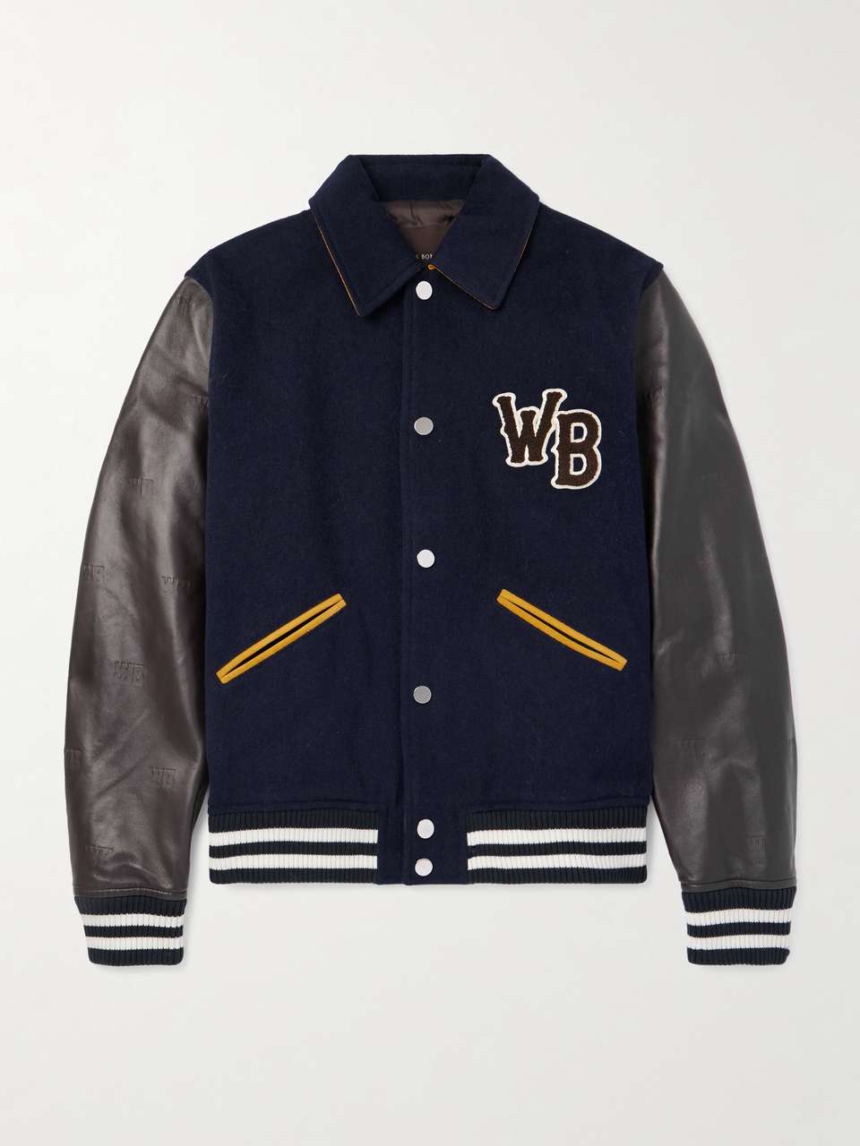 WALES BONNER Logo-Appliquéd Leather and Brushed Wool-Blend Varsity ...
