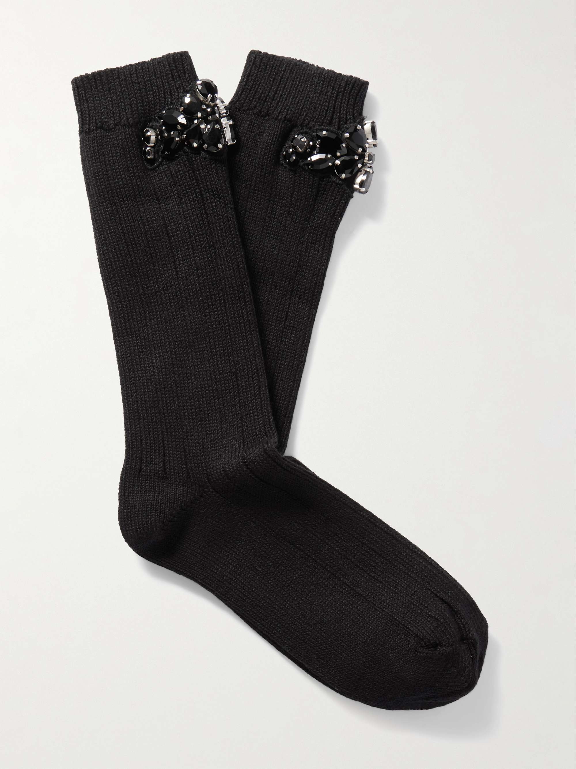 Black Crystal-Embellished Ribbed Cotton-Blend Socks | SIMONE ROCHA | MR ...