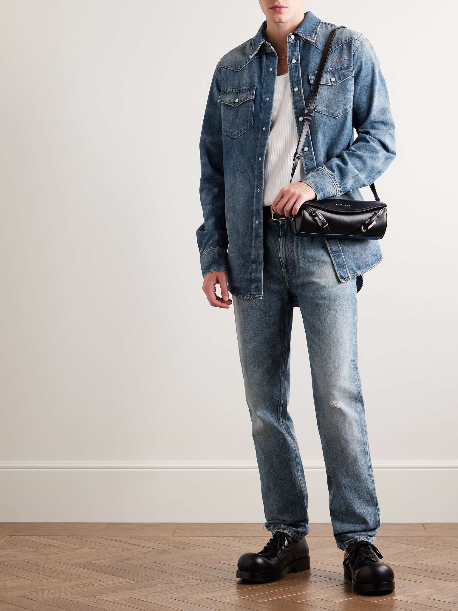 GIVENCHY Logo-Embroidered Washed-Denim Western Shirt for Men | MR PORTER