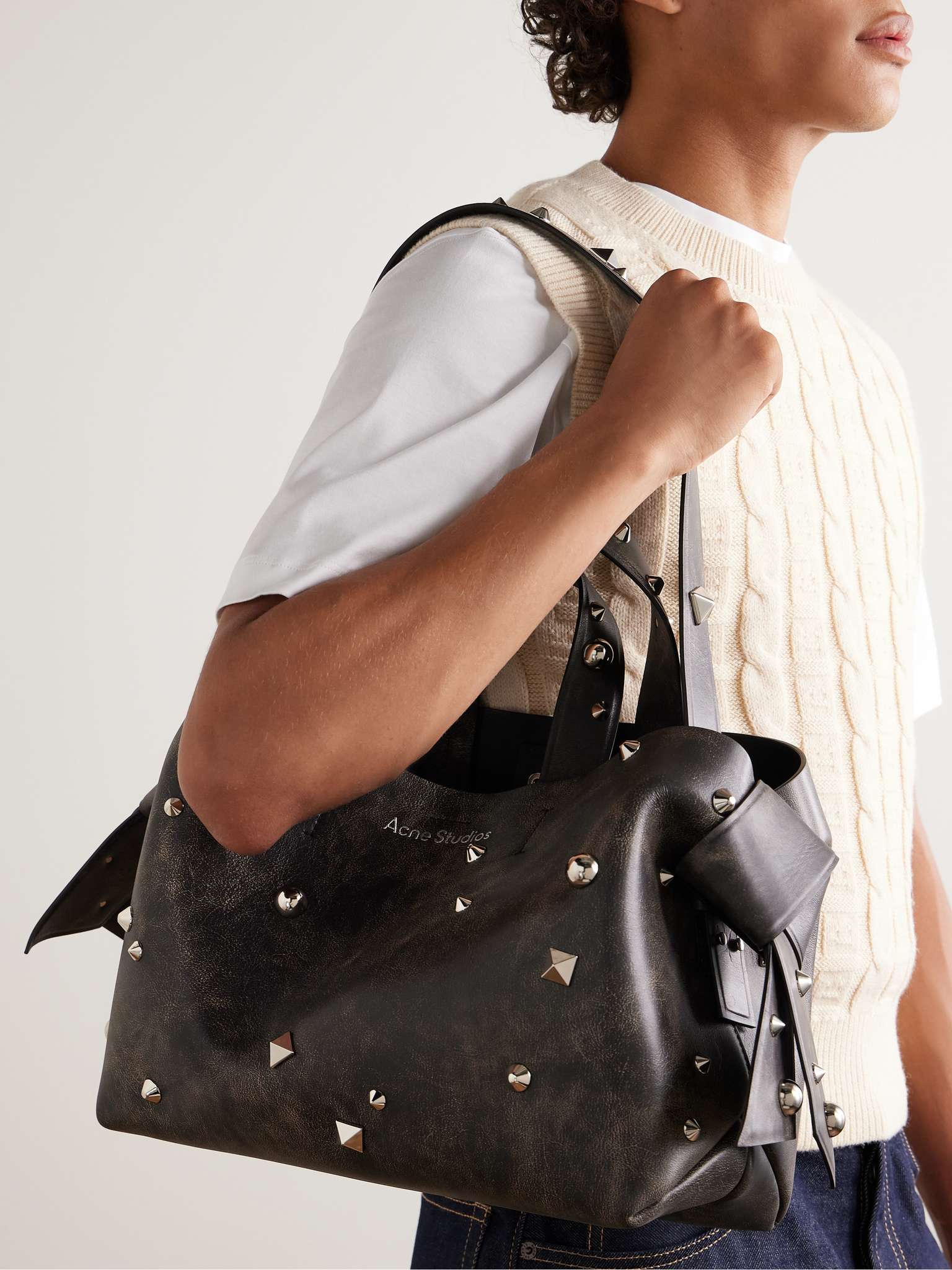 ACNE STUDIOS Musubi Knotted Studded Leather Tote Bag for Men | MR PORTER