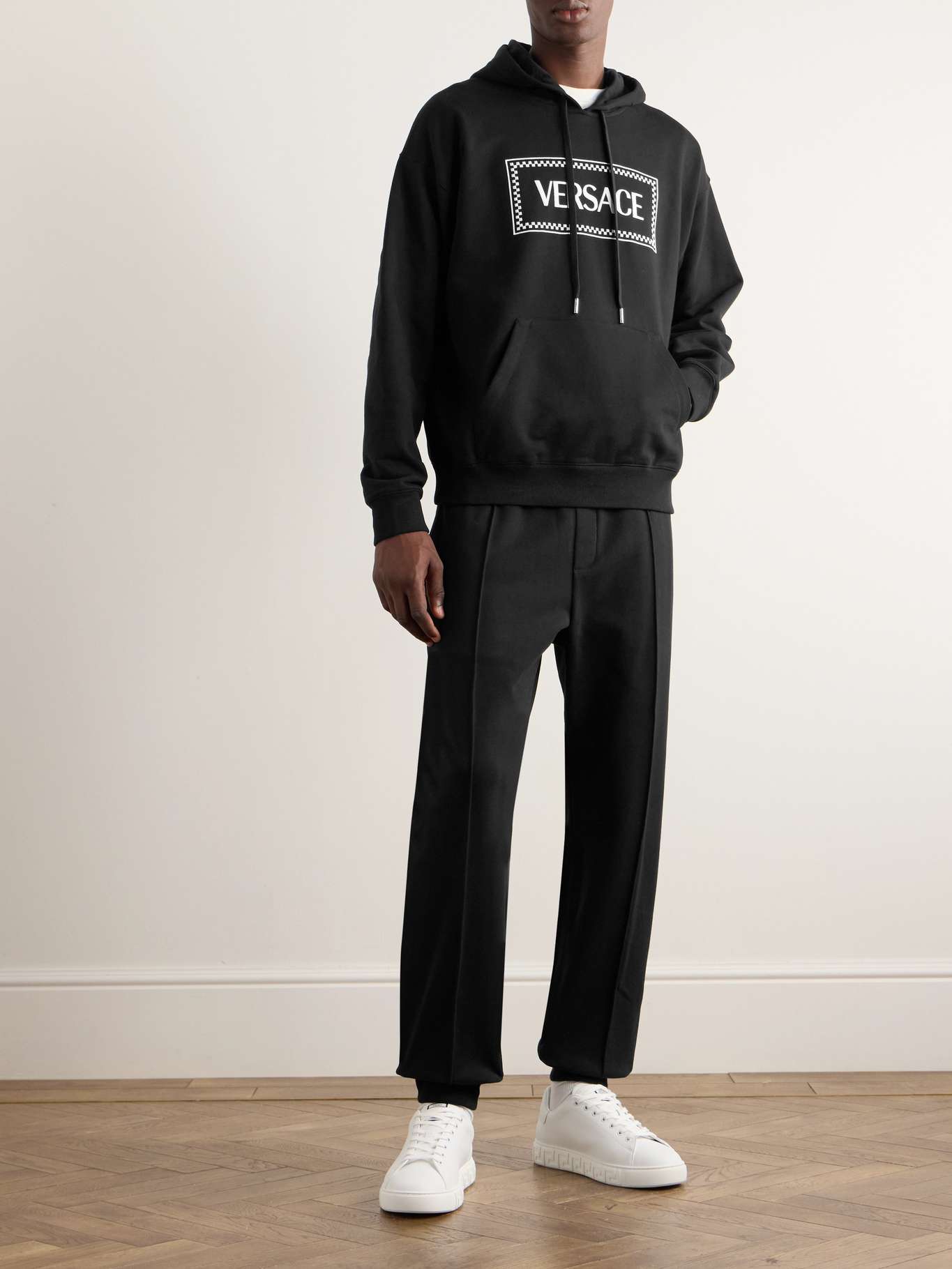 VERSACE Logo-Embroidered Cotton-Jersey Hoodie for Men | MR PORTER