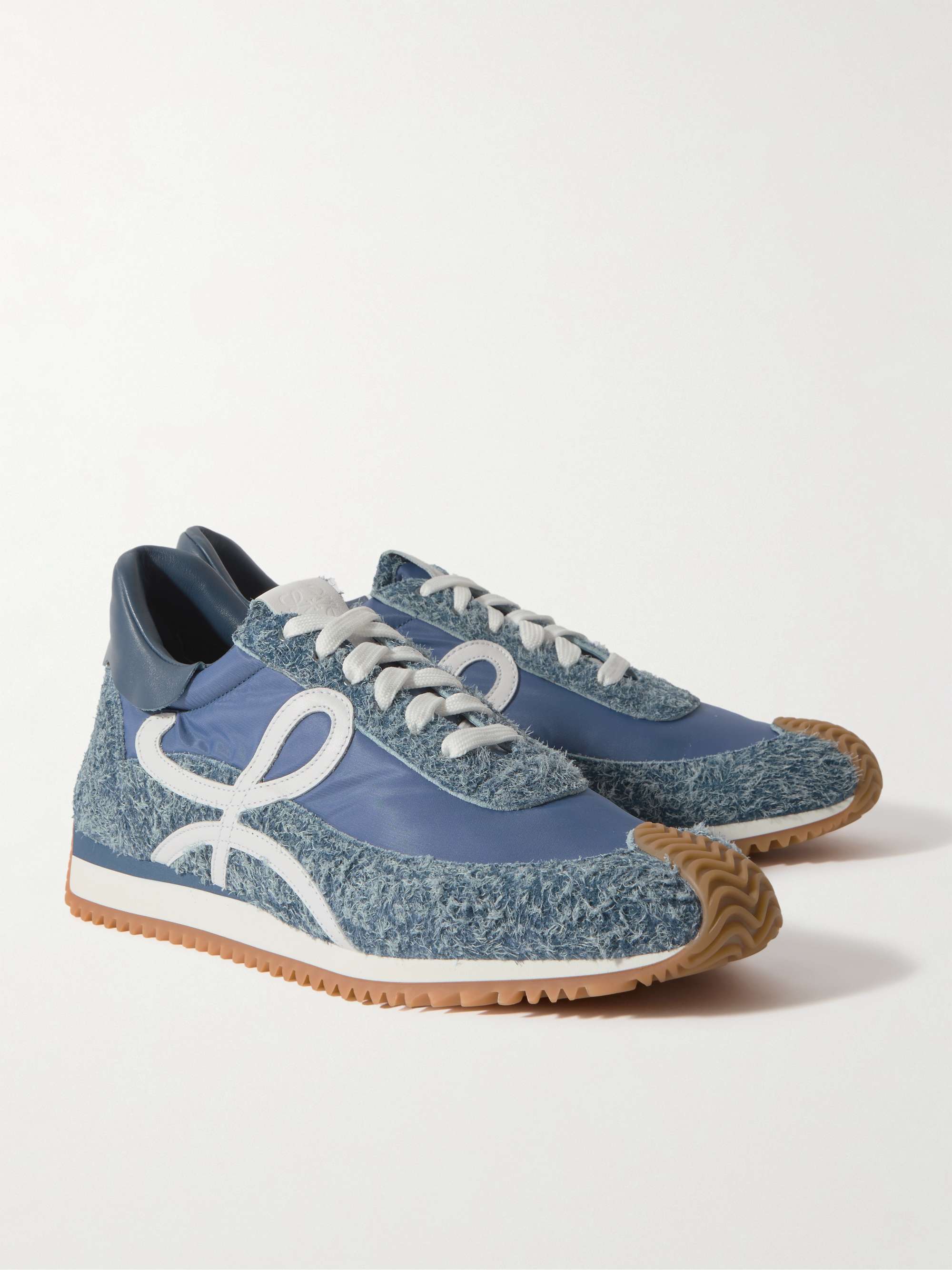 Blue Flow Runner Leather-Trimmed Brushed-Suede and Nylon Sneakers ...