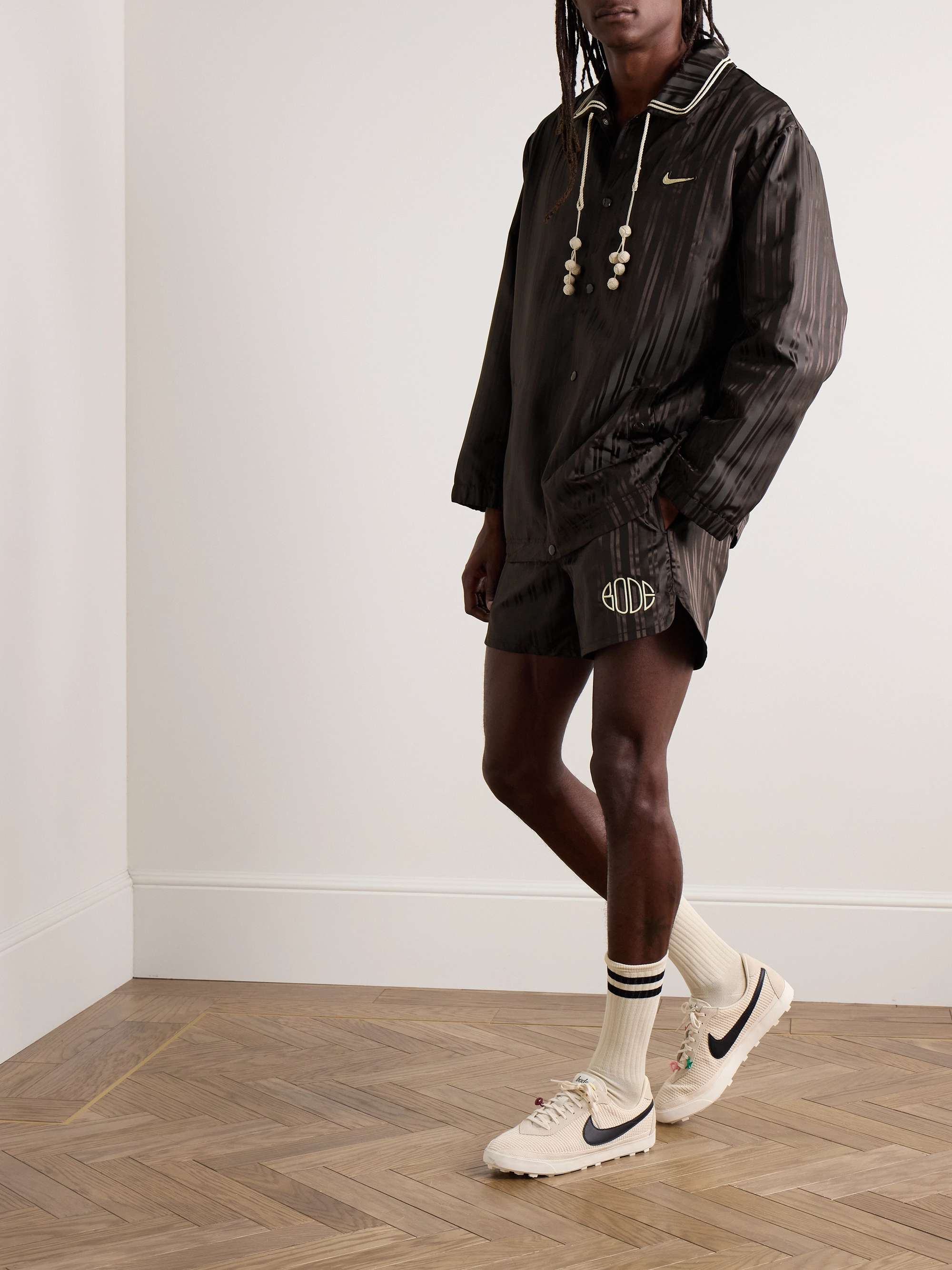 NIKE + BODE Scrimmage Embellished Logo-Embroidered Striped Satin Jacket ...