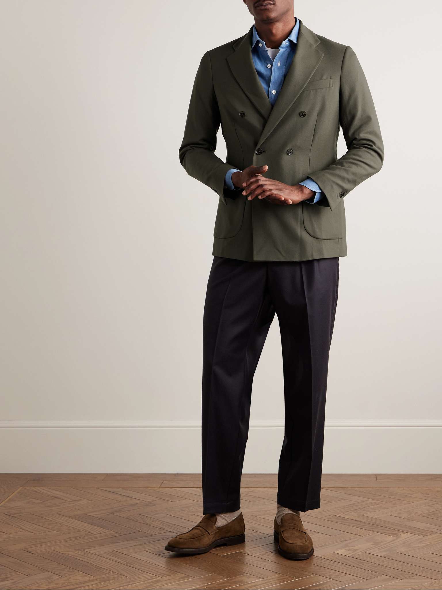 ALTEA Lloyd Slim-Fit Double-Breasted Worsted Virgin Wool-Blend Twill ...