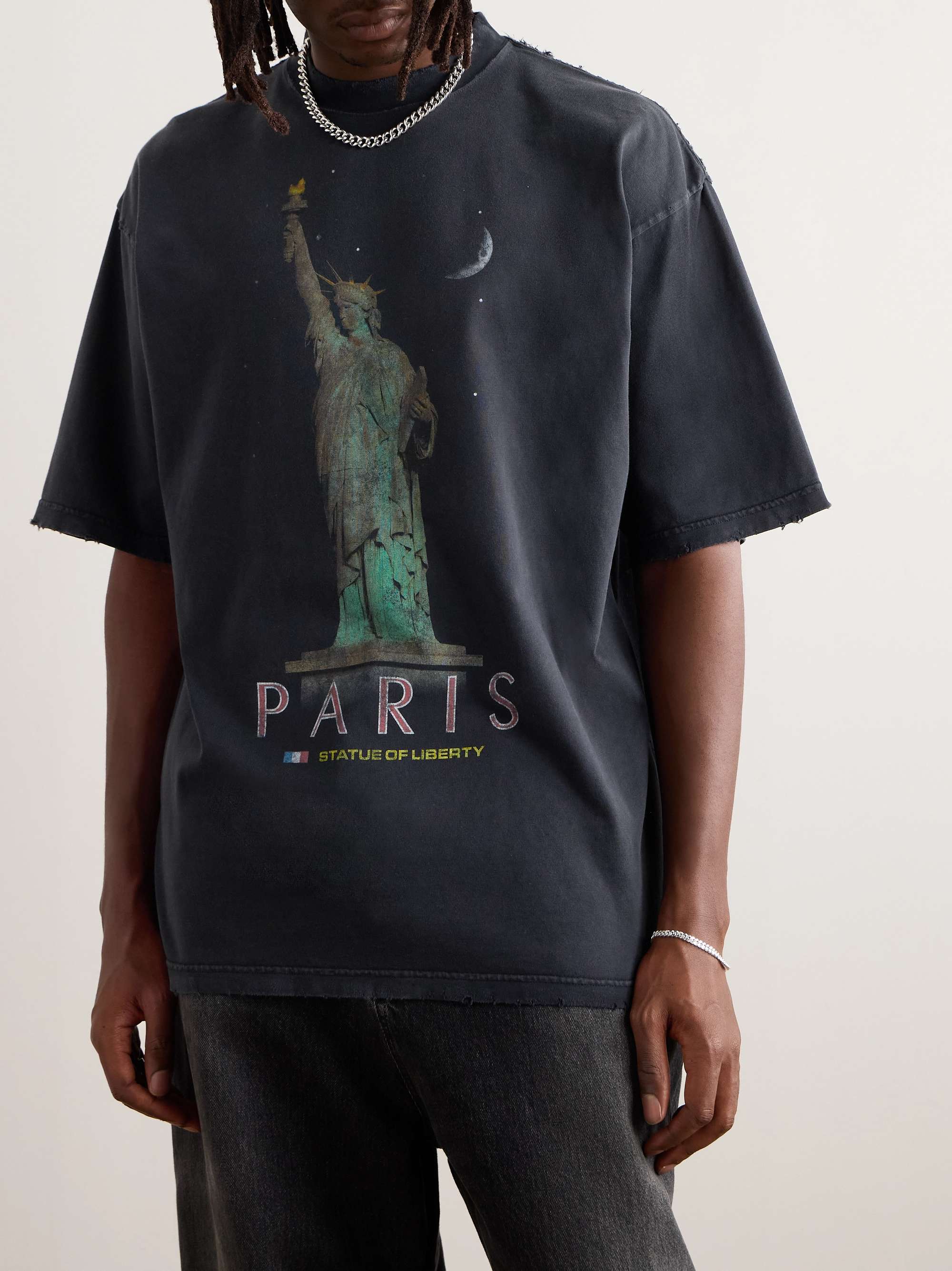 BALENCIAGA Oversized Distressed Printed Cotton-Jersey T BALENCIAGA Oversized Distressed Printed Cotton-Jersey T
