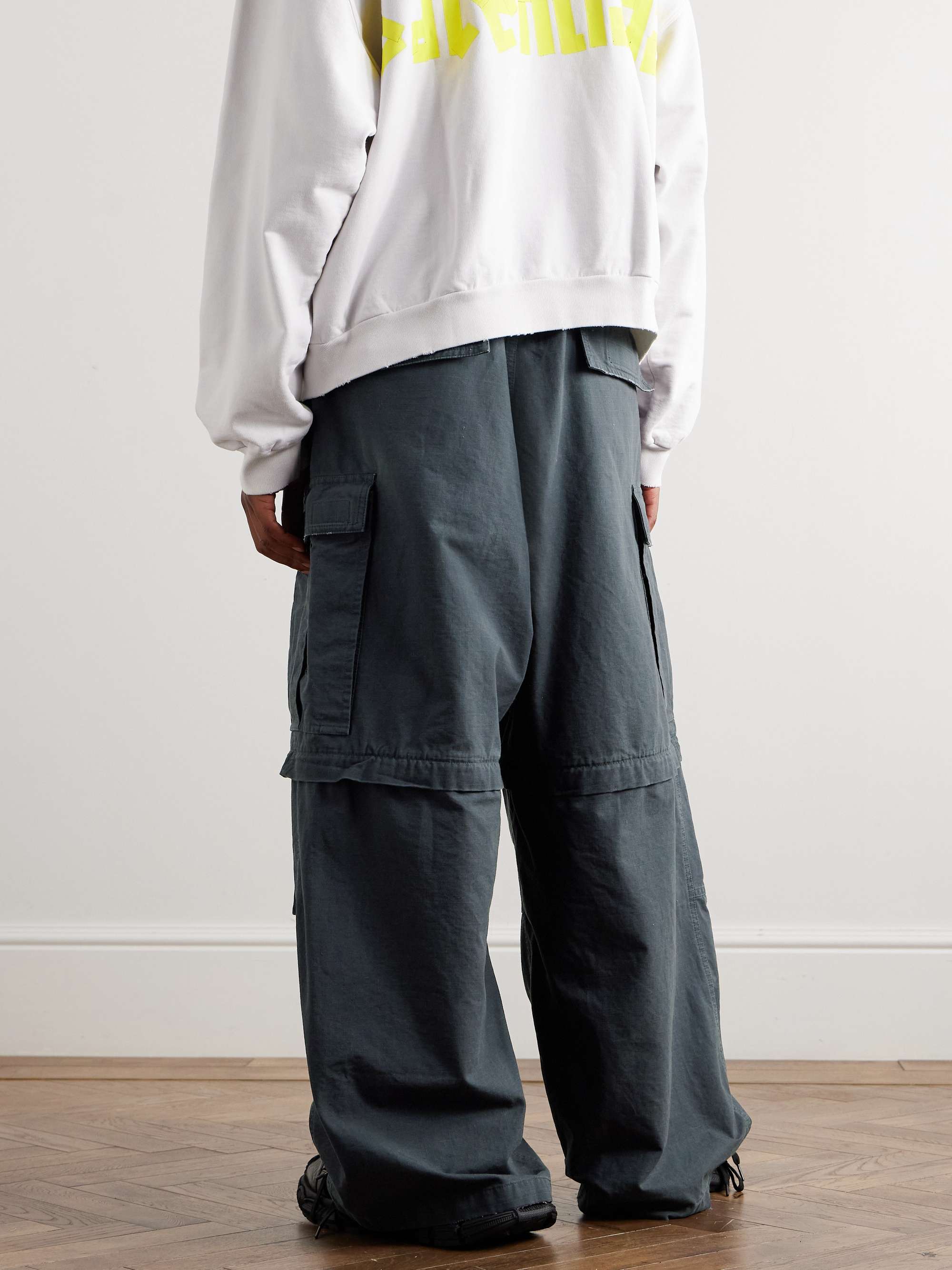 BALENCIAGA Wide-Leg Distressed Cotton-Ripstop Drawstring BALENCIAGA Wide-Leg Distressed Cotton-Ripstop Drawstring