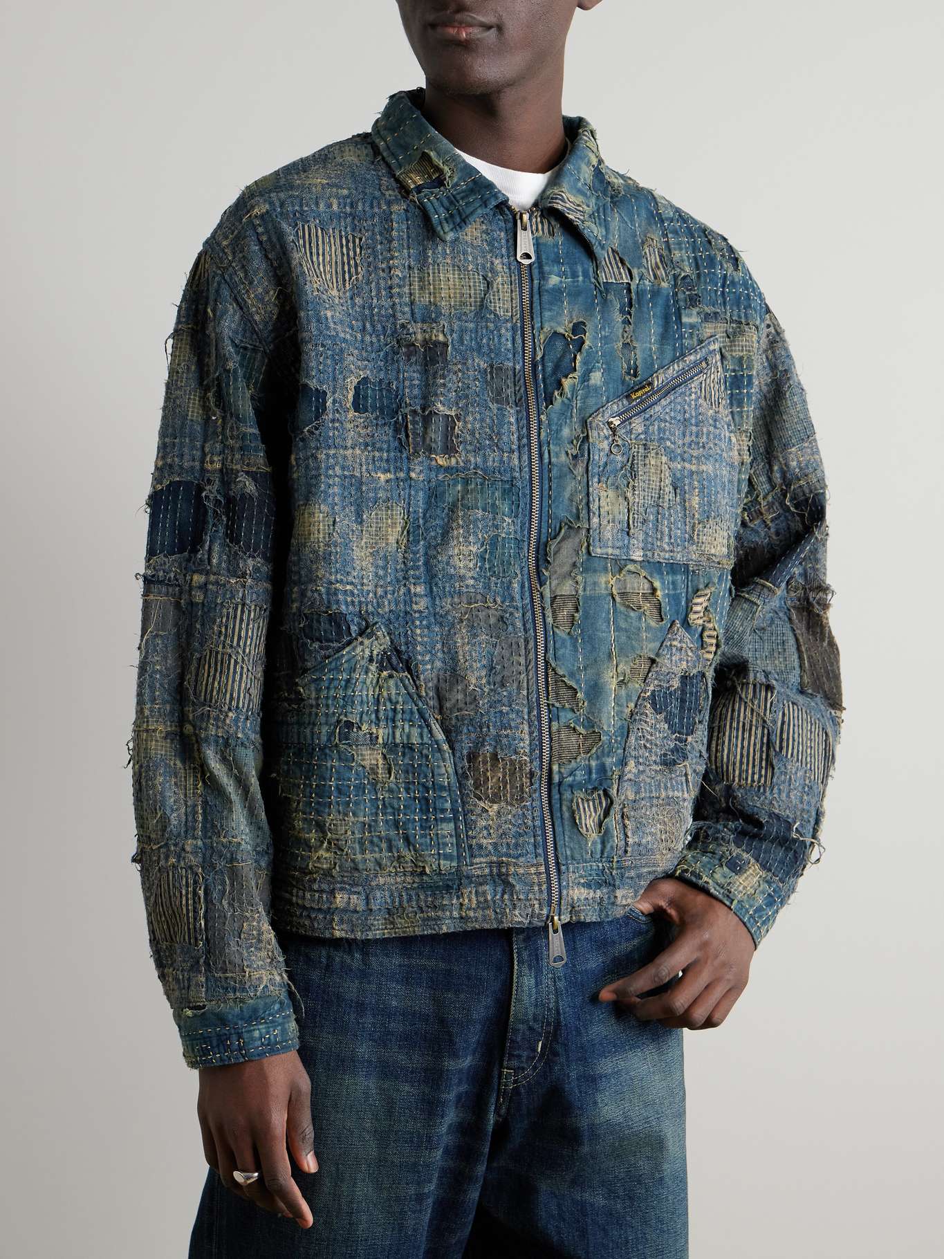 KAPITAL Boro Distressed Patchwork Denim Jacket for Men | MR PORTER