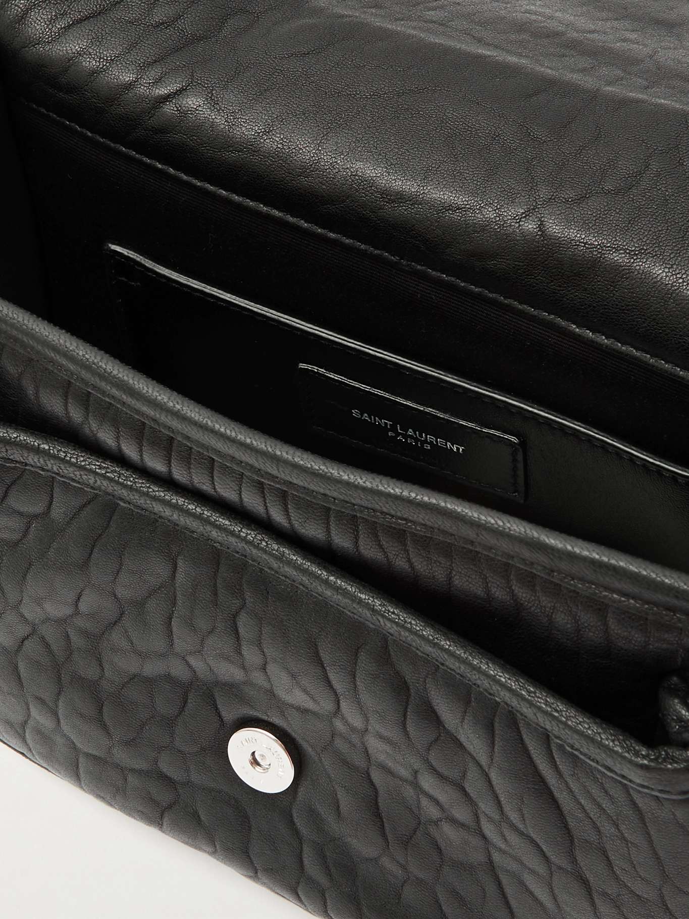 SAINT LAURENT Niki Small Logo-Appliquéd Textured-Leather Messenger Bag ...