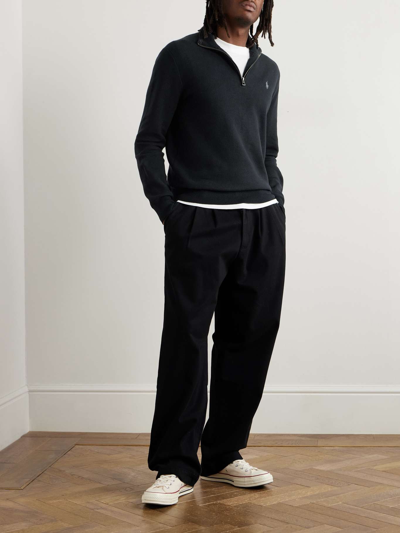 POLO RALPH LAUREN Logo-Embroidered Honeycomb-Knit Cotton Half-Zip ...