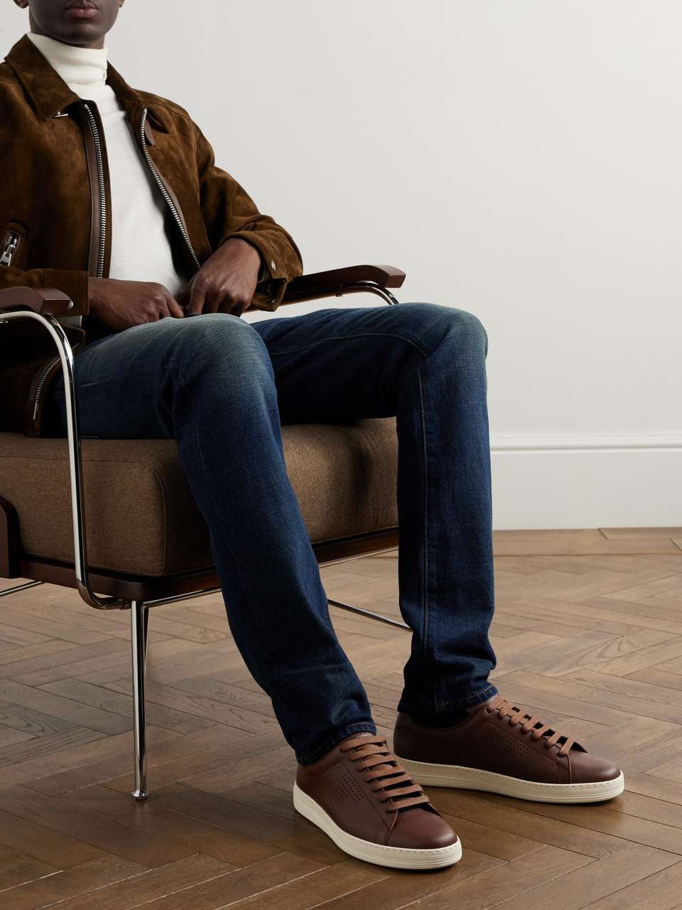 TOM FORD Warwick Perforated Full-Grain Leather Sneakers for Men | MR PORTER