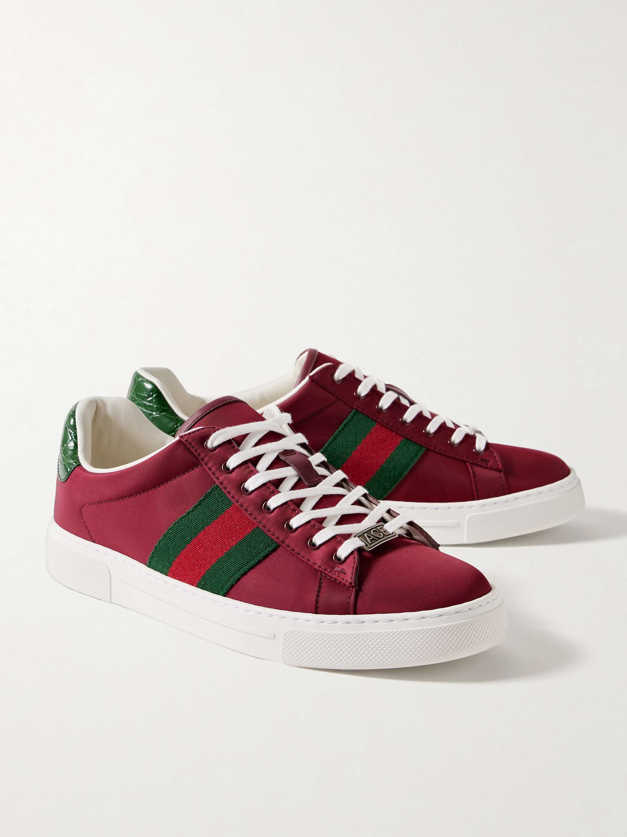 GUCCI Ace Croc-Effect Leather and Webbing-Trimmed Twill Sneakers for ...