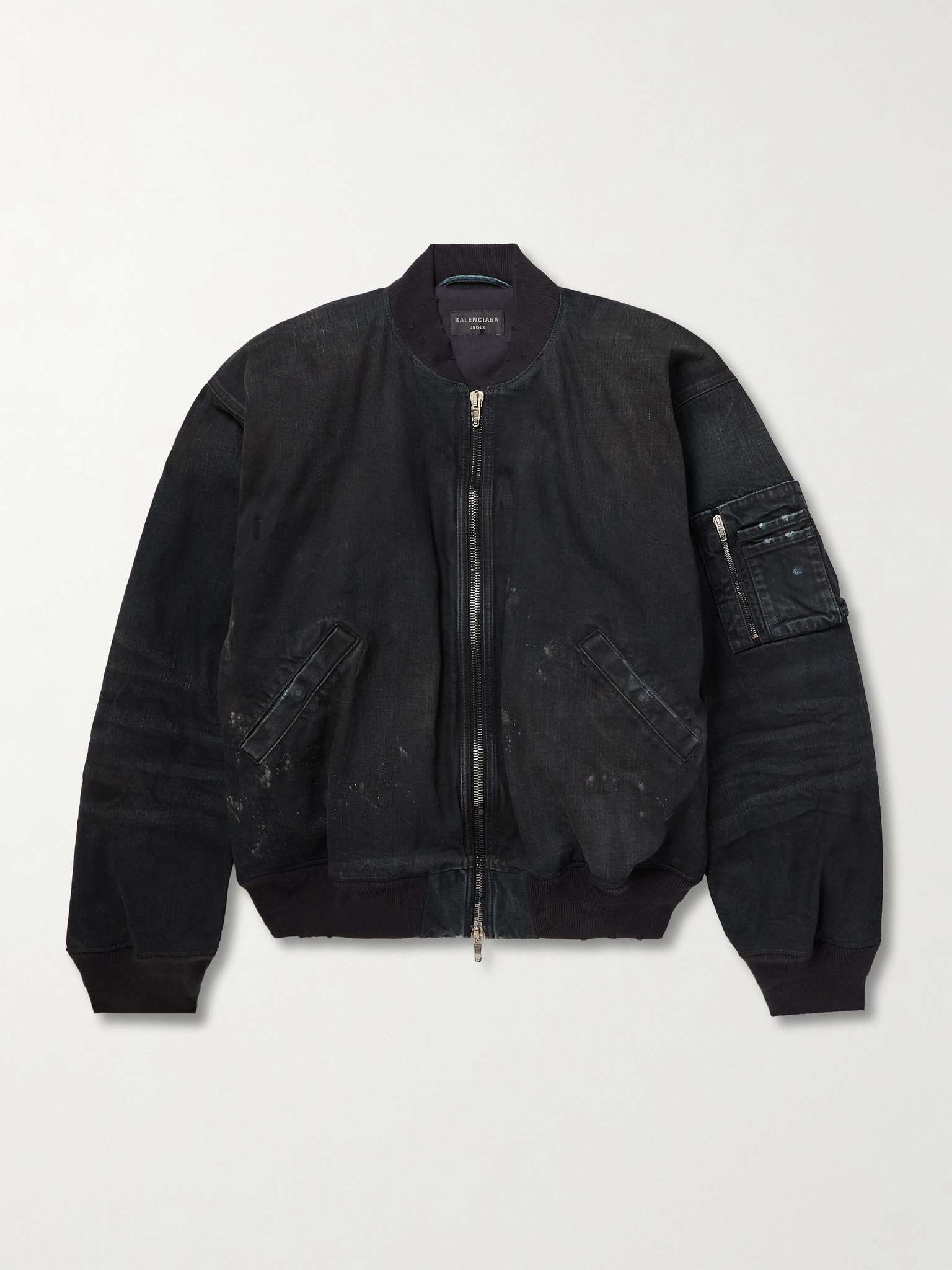 BALENCIAGA Distressed Padded Denim Bomber Jacket for Men | MR PORTER